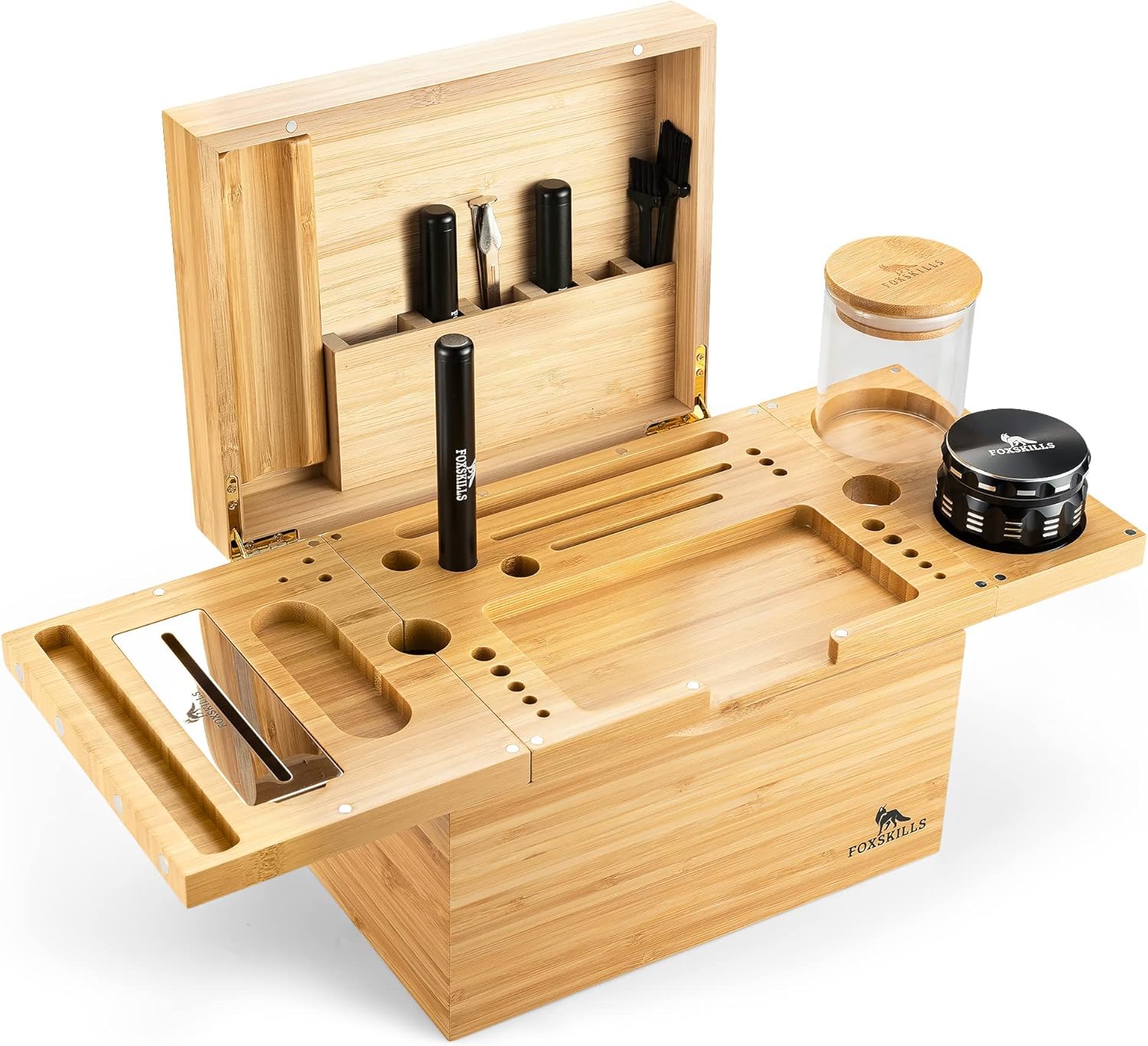 Fox Skills Extra Large Bamboo Stash Box - Includes Accessories Foldable ...