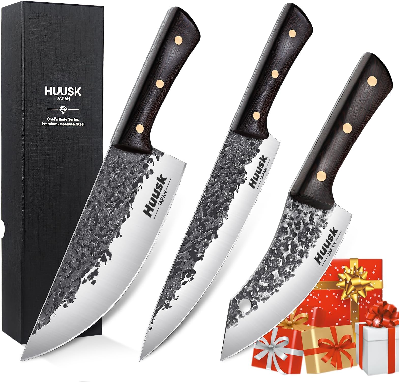 Amazon.com: Huusk Japan Knife Hand Forged Meat Cleaver Bundle with ...