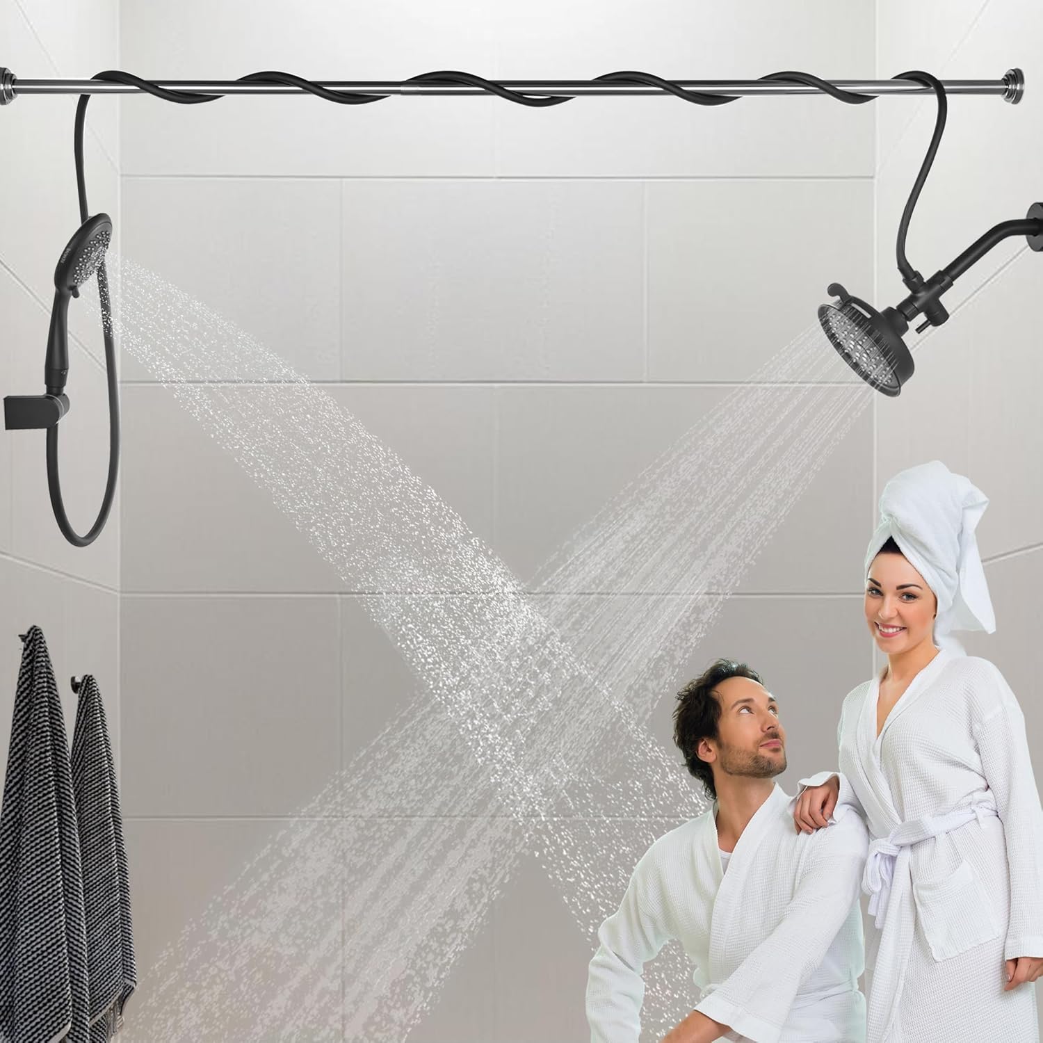 DOUBLUOEG Dual Shower Head for Couples with 5 Spray Modes High Pressure Double Tandem Shower ...