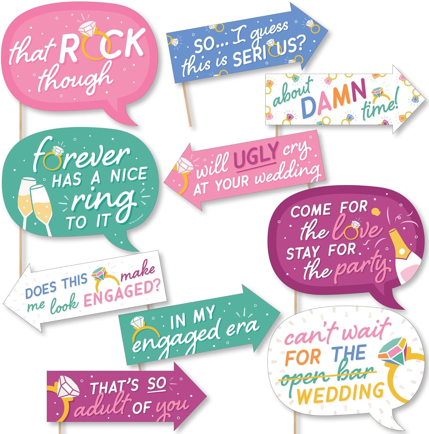 Amazon.com: Big Dot of Happiness Funny Just Engaged - Colorful ...