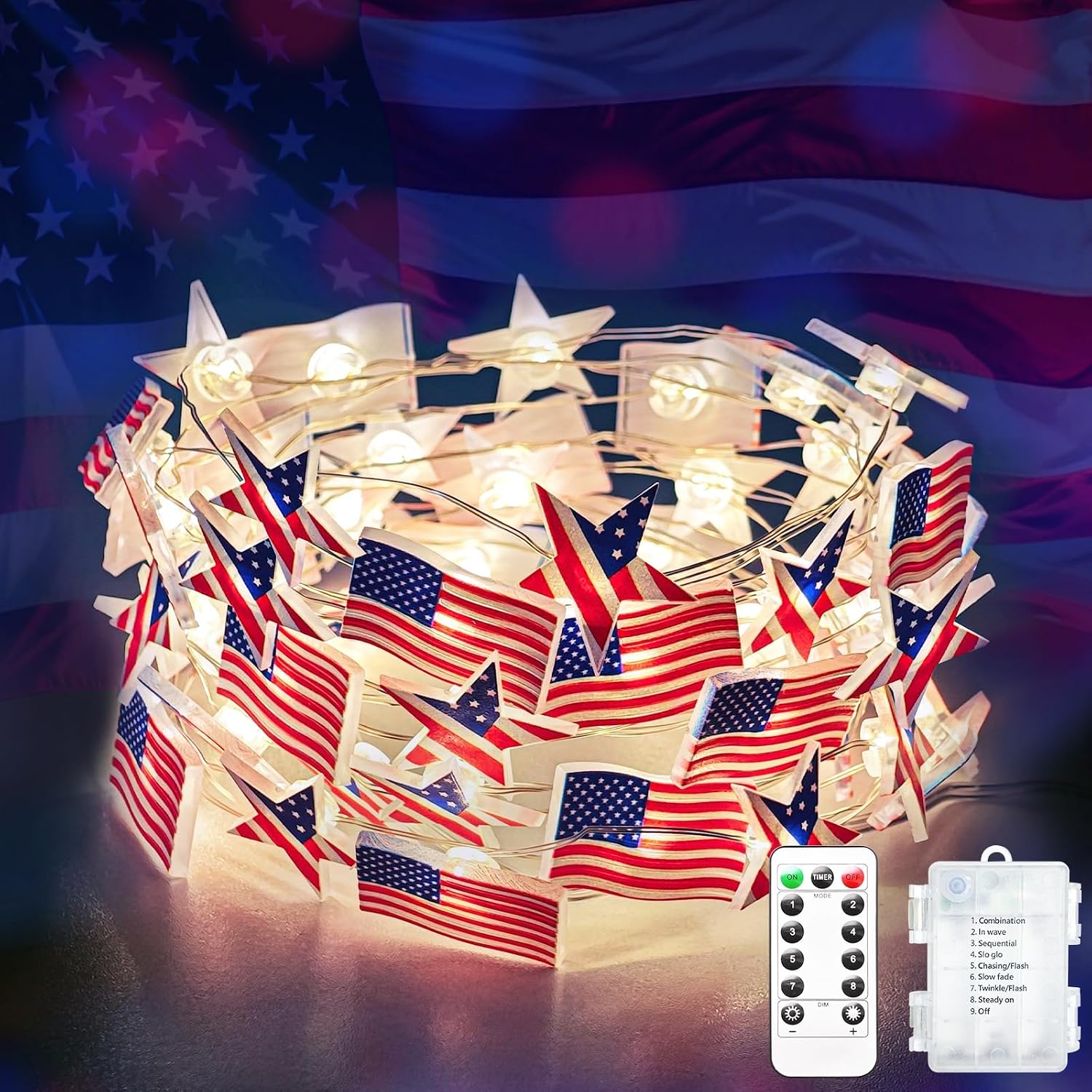 Amazon.com: btfarm 4th of July Decorations 16.4FT 50 LED Patriotic Flag ...
