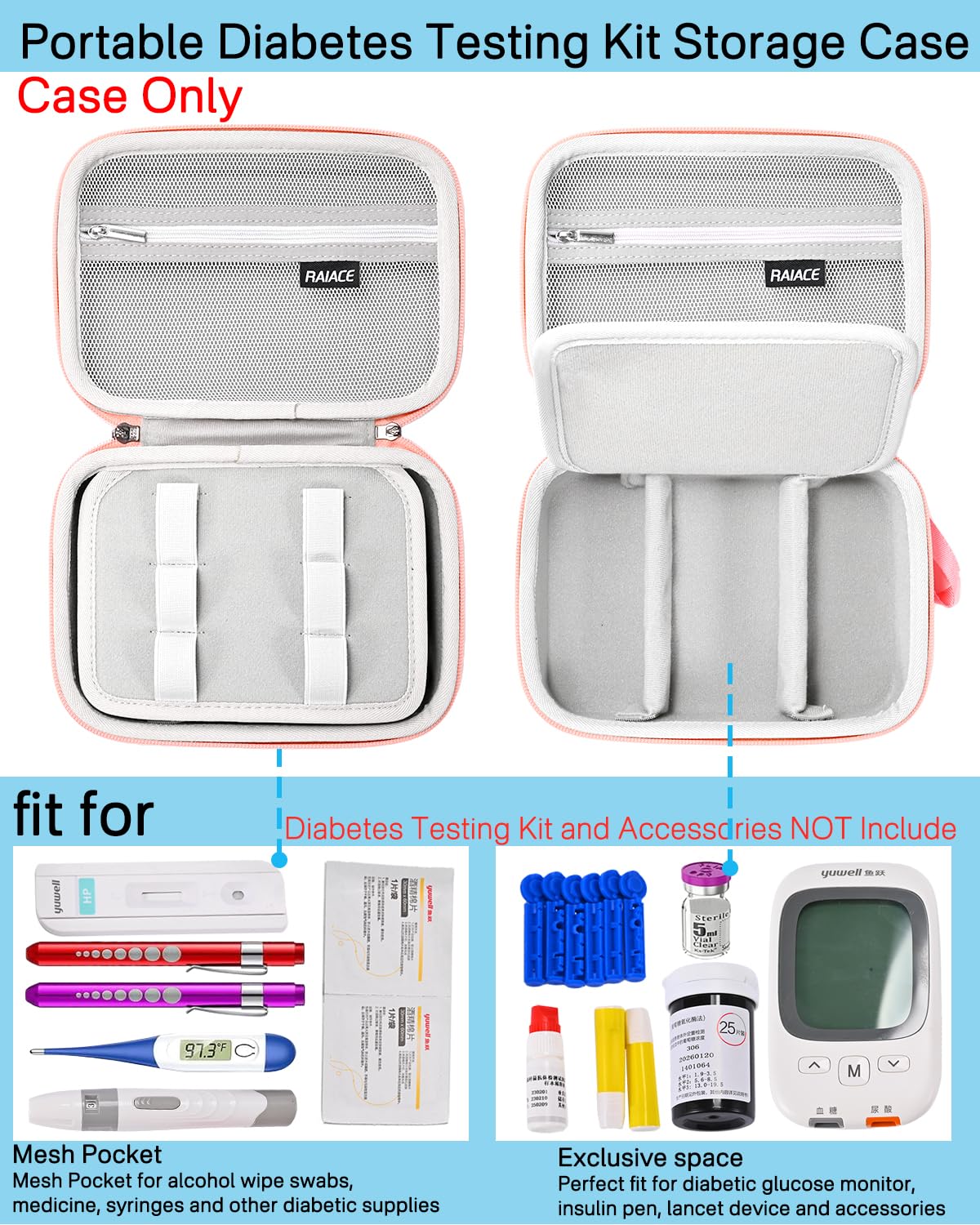 Snapklik.com : RAIACE Hard Storage Case For Diabetic Supplies, Bag Fit ...