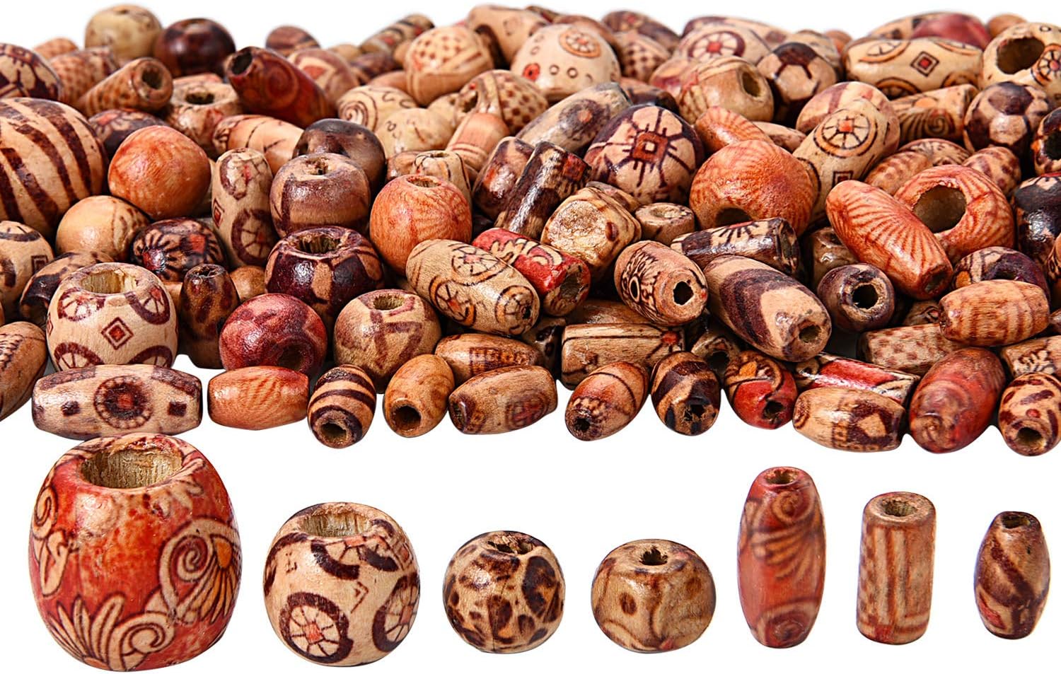 Amazon.com: Bememo 400 Pieces Printed Wooden Beads Various Shapes Loose ...