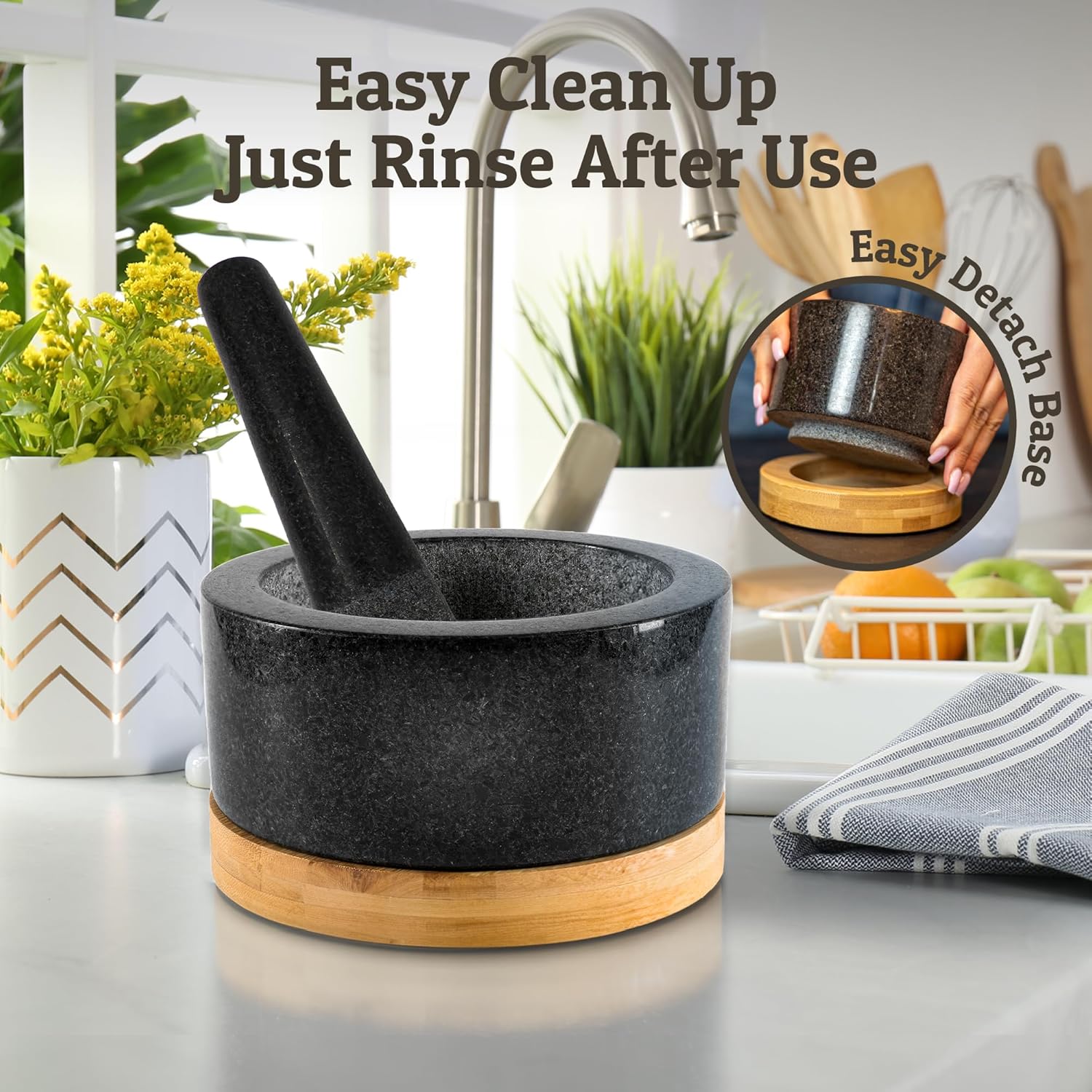 Juego de mortero y mortero de alta resistencia con base de bambú, 4 ...