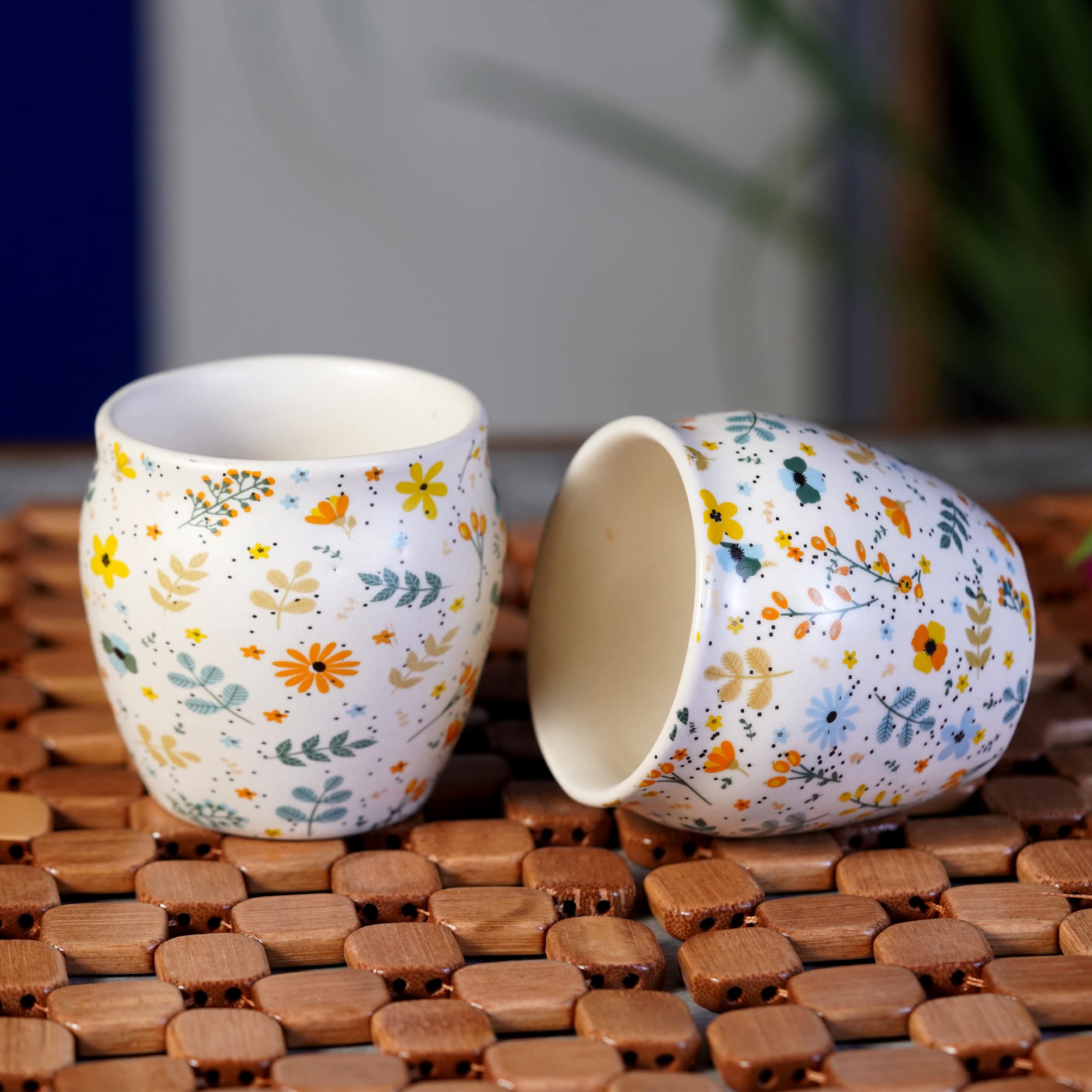 Buy Freakway Hand-Painted Ceramic Sun-Floral Art kulhad Set of 2 Cups ...