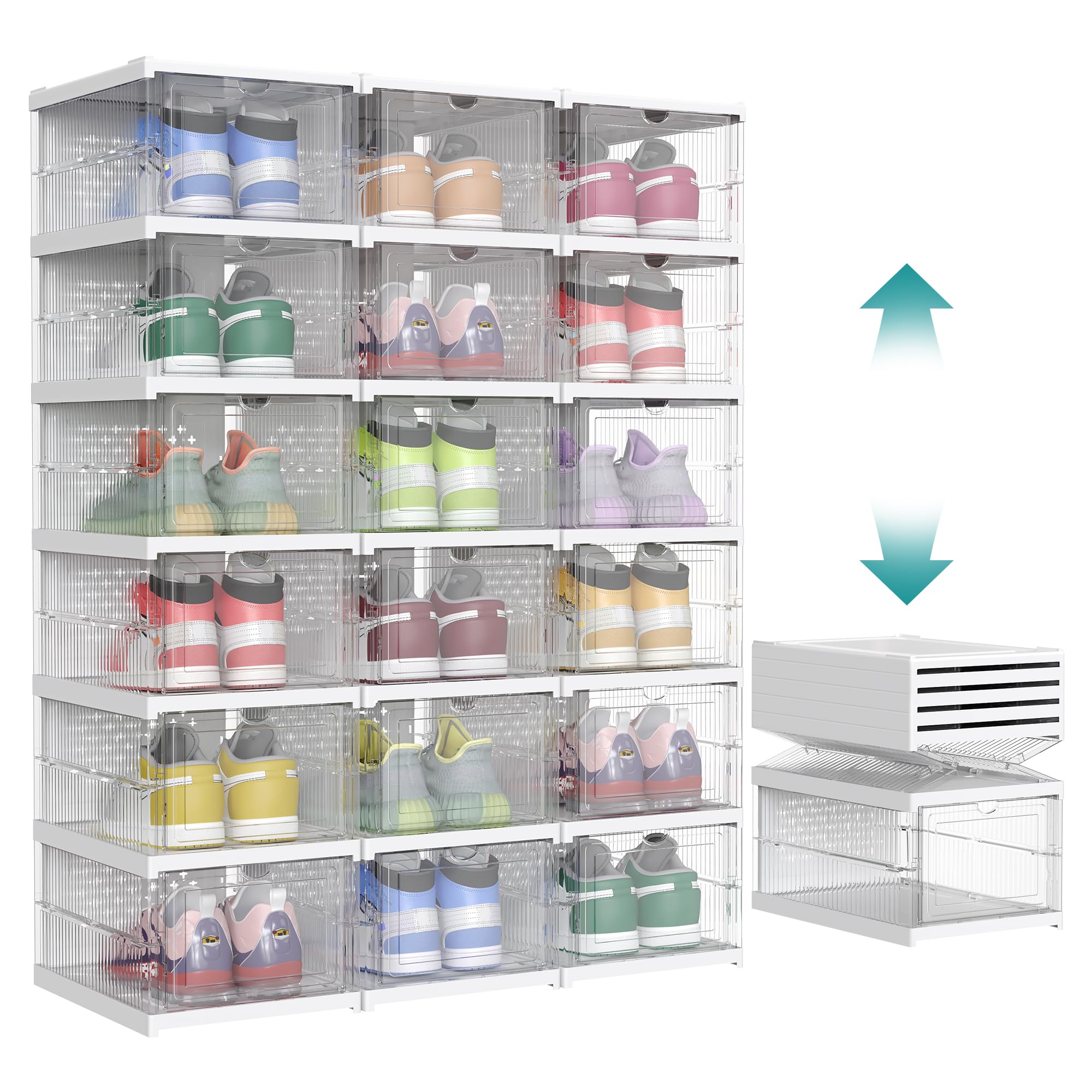 SONGMICS Foldable Shoe Rack, Pack of 18 Stackable Shoe Storage ...