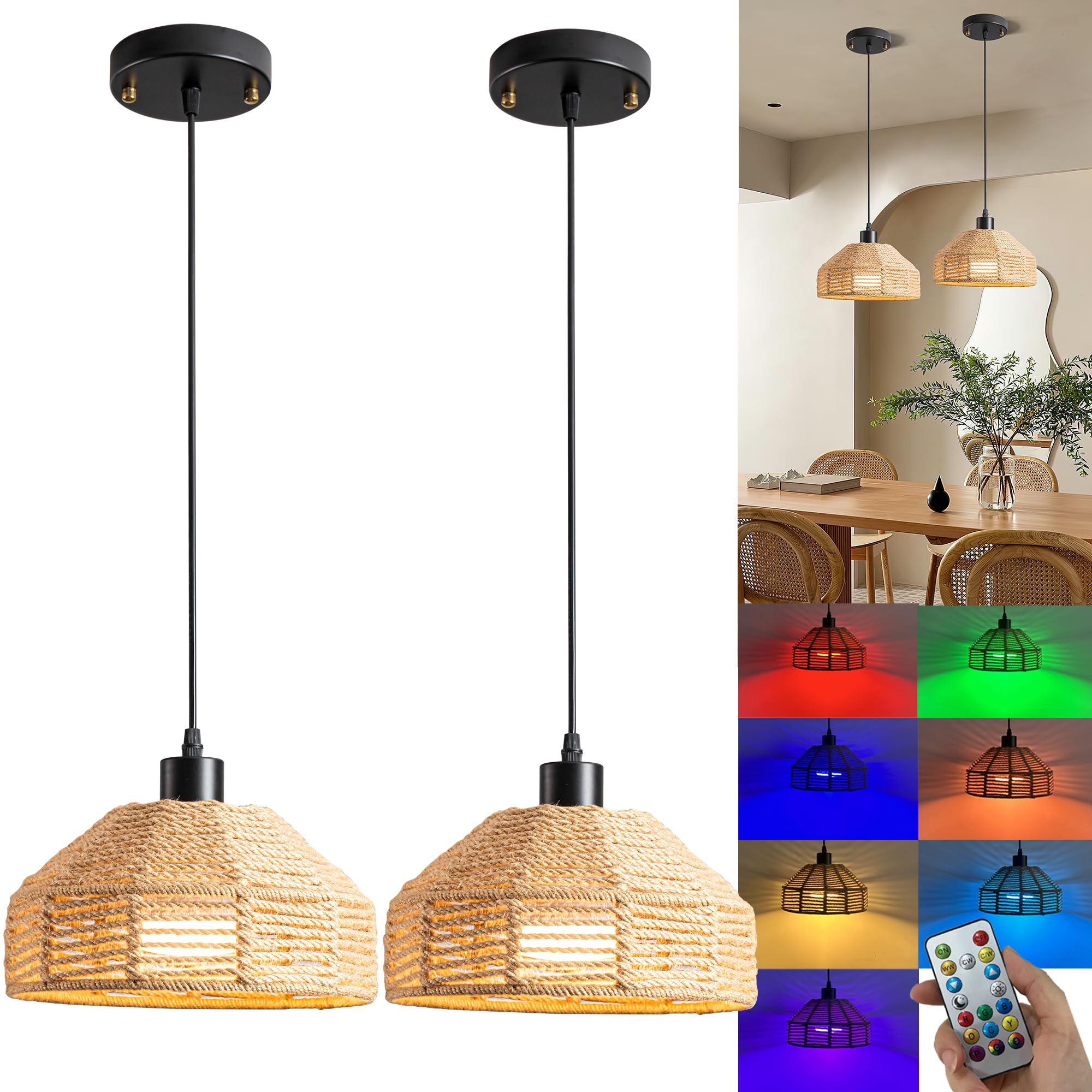 HIFCTRN Battery Operated Pendant Light Set of 2,Rechargeable Hanging ...