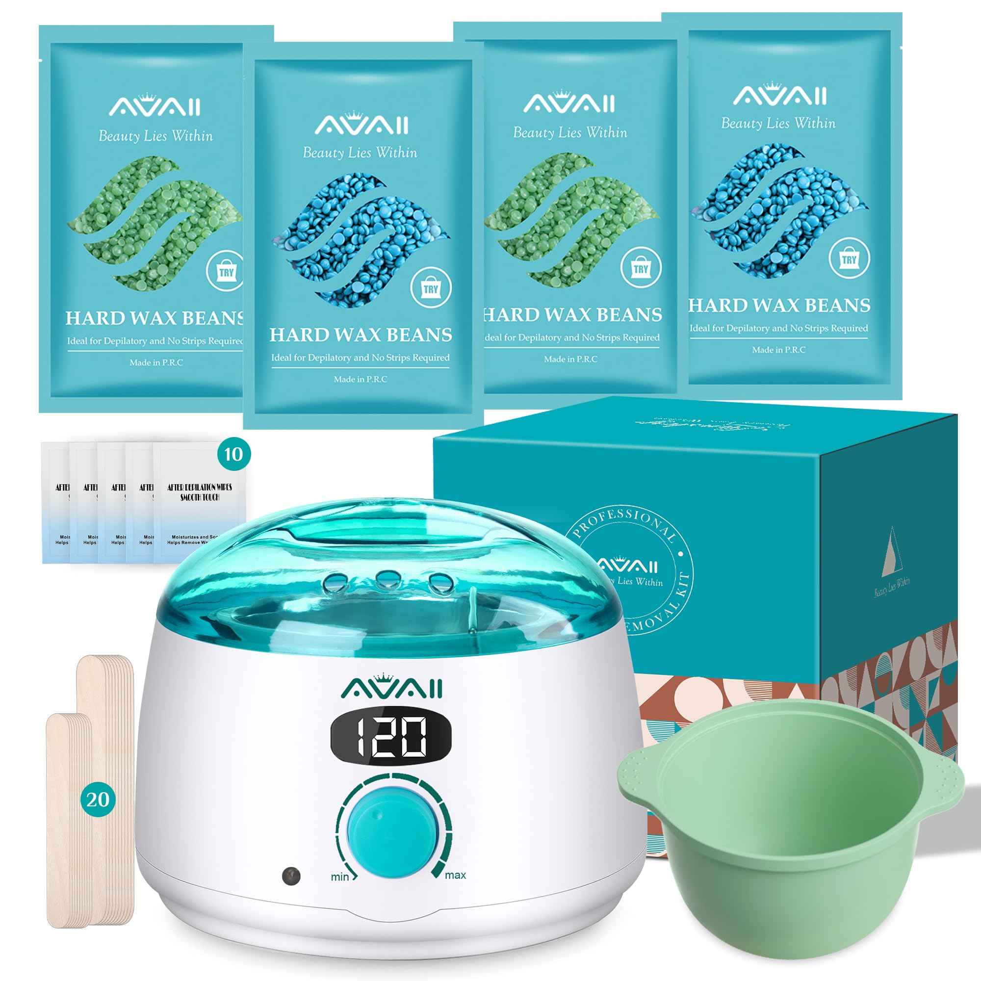 Hard Wax Kit for Women, Digital Waxing Kit with Thick Silicone Bowl ...