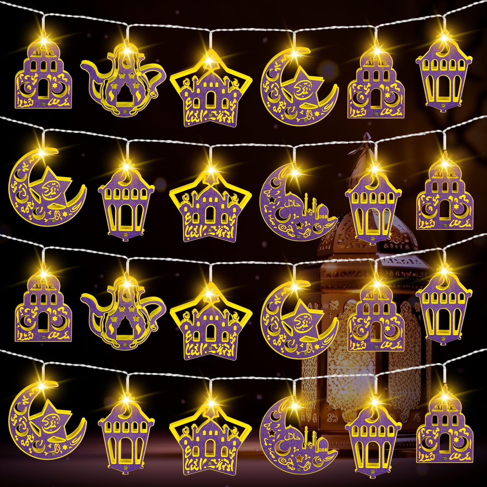 Amazon.com: [Timer] Ramadan Eid Mubarak Decorations String Lights 16 ...