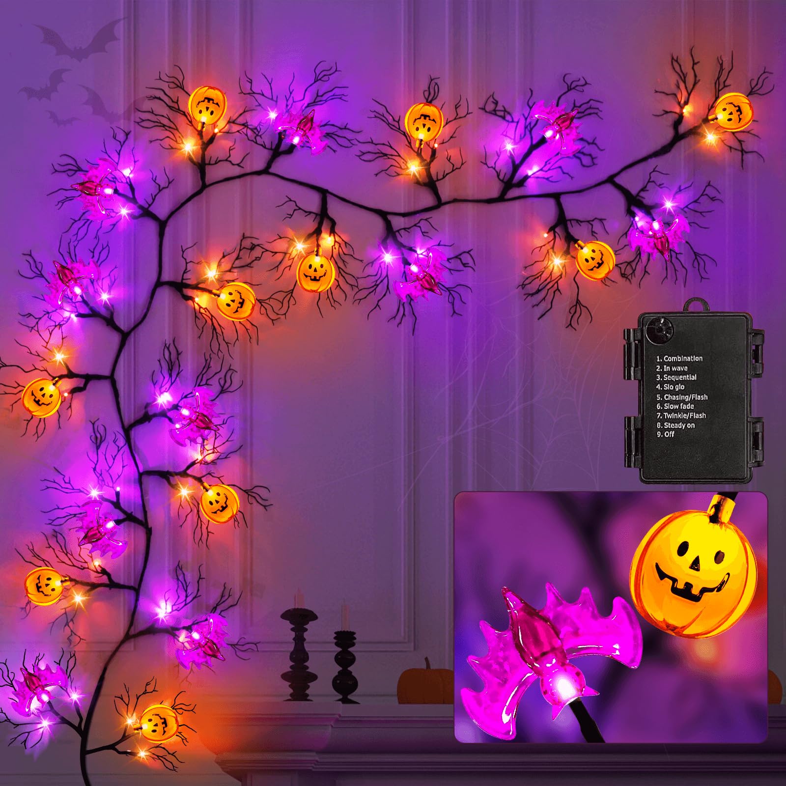 Amazon.com: 6 Ft 8 Modes & Timer Halloween Willow Vine Twig Garland ...