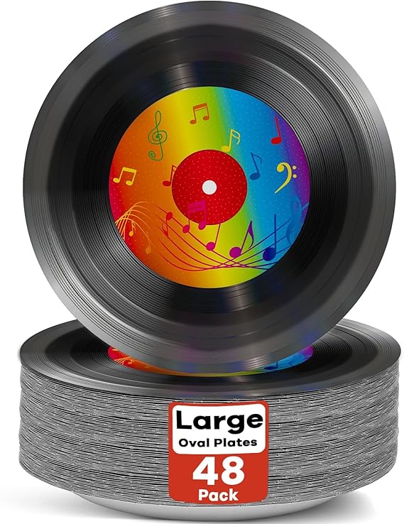 Amazon.com: ZOIIWA 48PCS Records Paper Plates 7in Records Theme Party ...