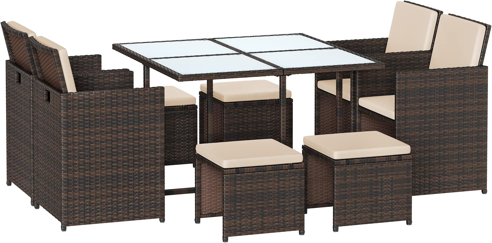 TANGDIAABBCC Harts Outdoor Rattan Cube Set - 9 Piece Dining Set Wicker ...
