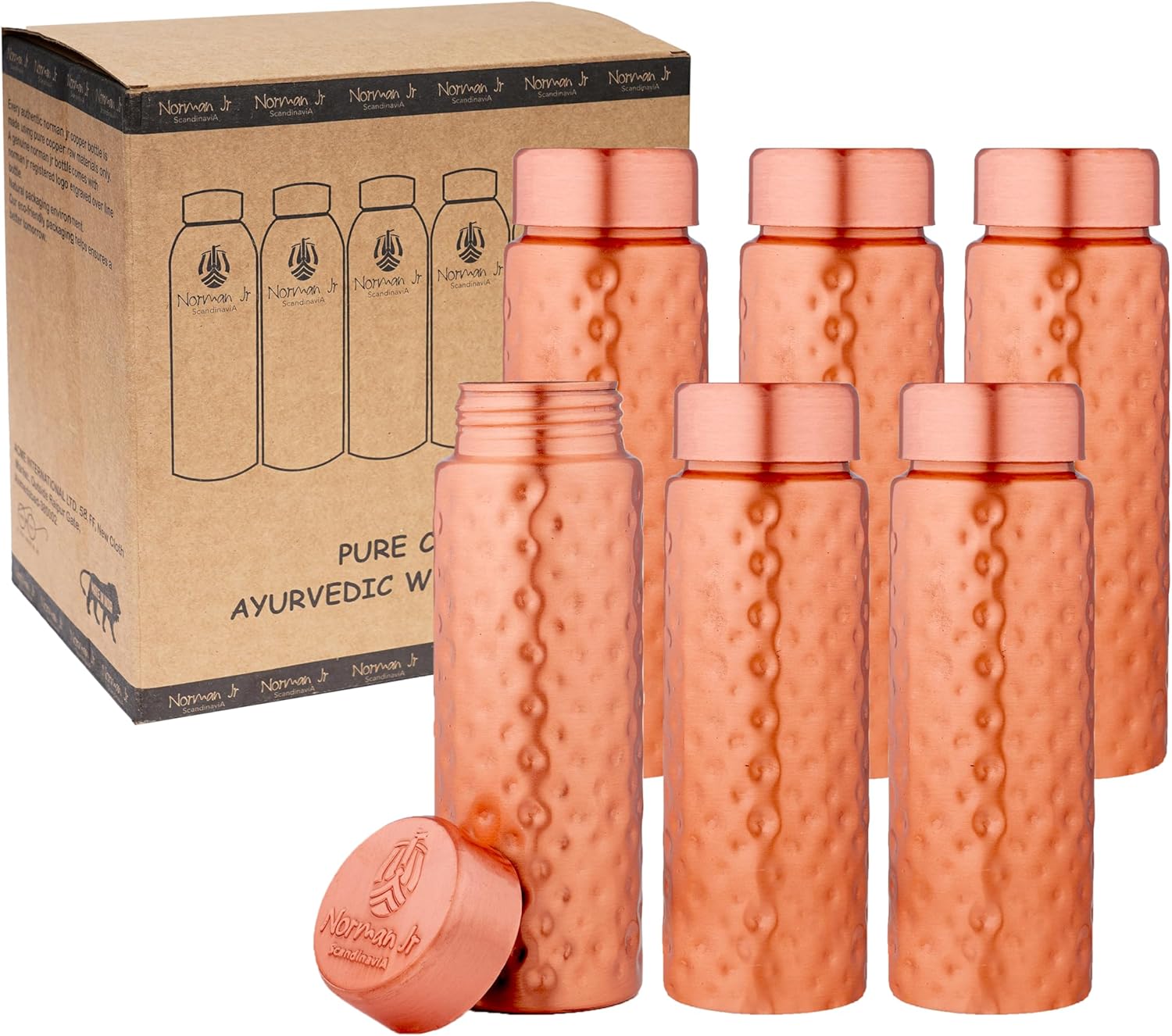 NORMAN JR,Slim Hammered Copper Bottle 400ml - A 100% Pure Copper ...