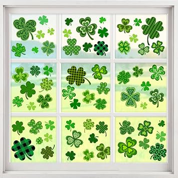 Amazon.com: St Patricks Day Window Clings Decorations Green Shamrock ...