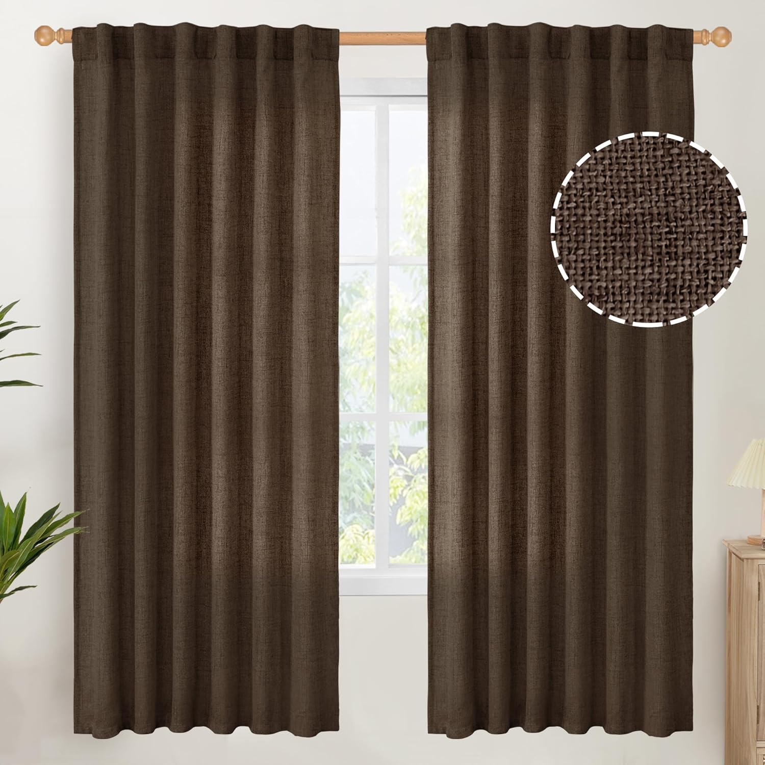 Amazon.com: YoungsTex Dark Brown Linen Semi Sheer Curtains for Living ...