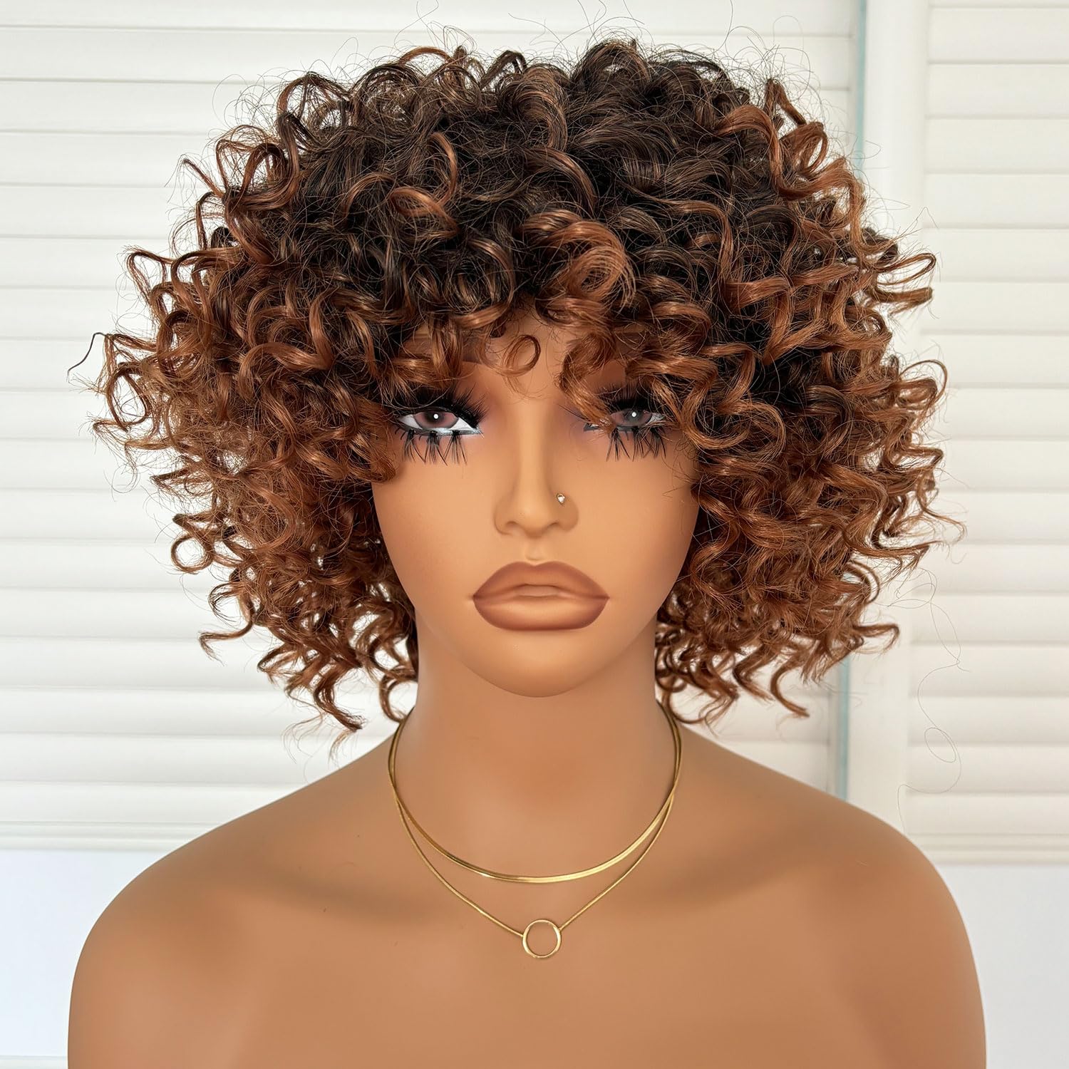 Amazon.com : Charming cascade Short Kinky Curly Wig with Bangs, Ombre ...