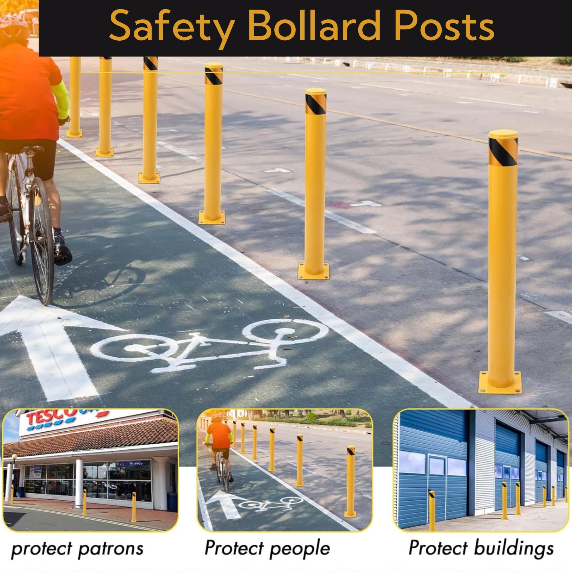 Snapklik.com : COZONY 8-Pack Safety Bollard Posts Of 48" X 4.5", Complete