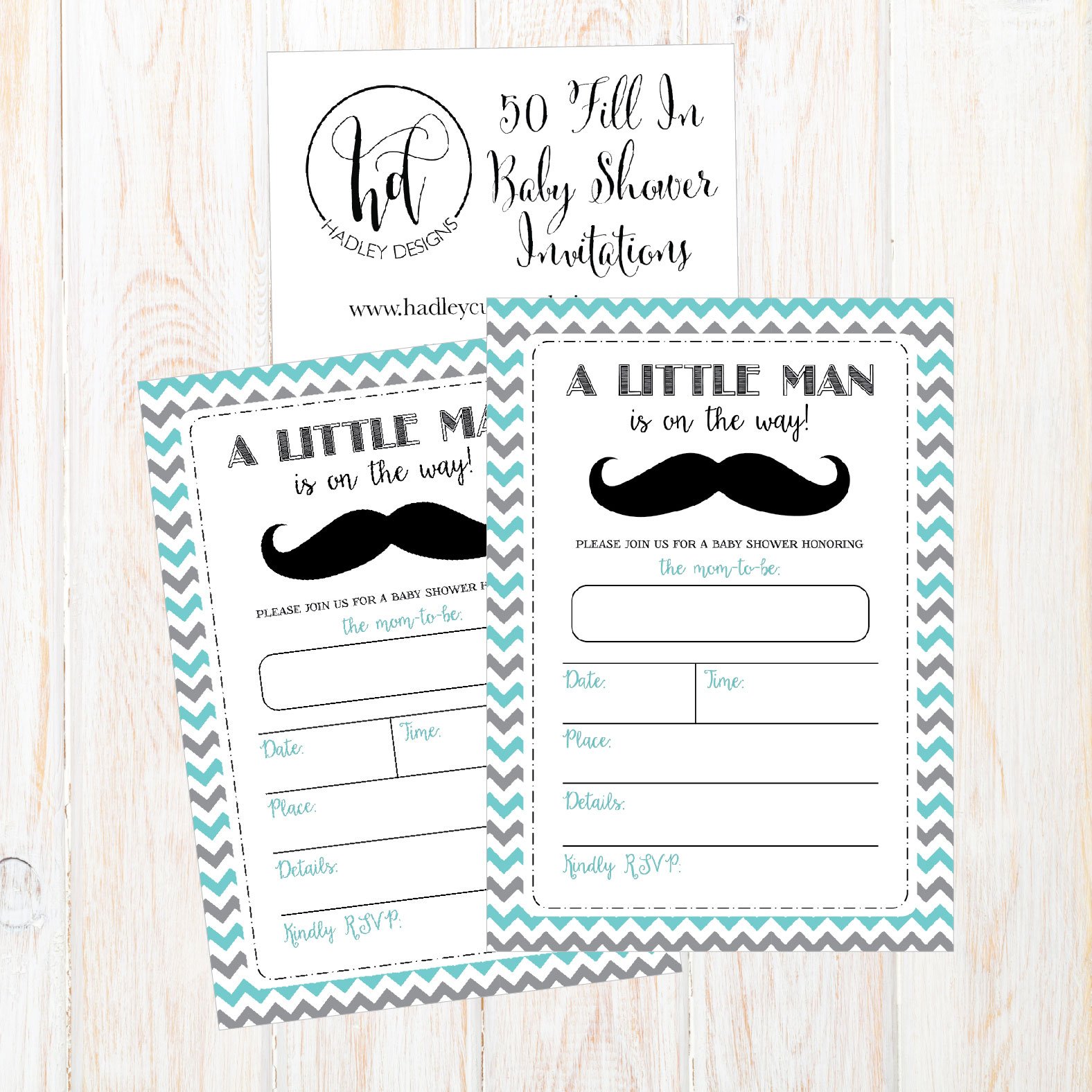 Buy 50 Fill in Mustache Baby Shower Invitations, Little Man Baby Shower ...