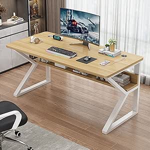 Amazon.com: MDHP K-Shaped Computer Desk,Ergonomic Writing Desk Study ...
