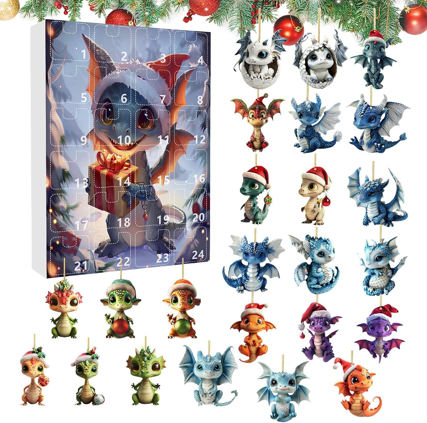 24 Days Christmas Countdown Calendar With 24pcs Dragon Pendant, Dragon ...