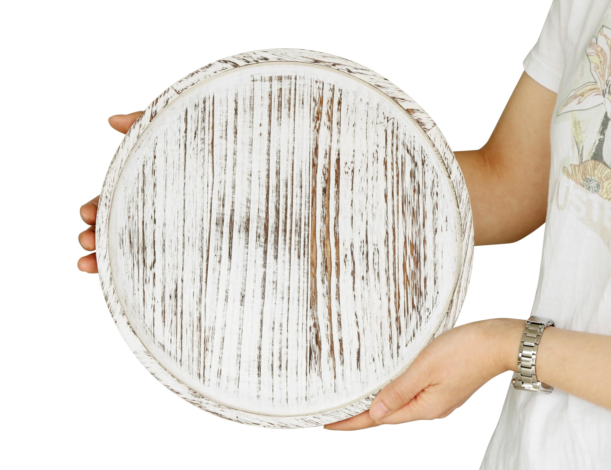 Amazon.com: Gurfuy Round Serving Tray 12" - Rustic Wooden Decorative ...