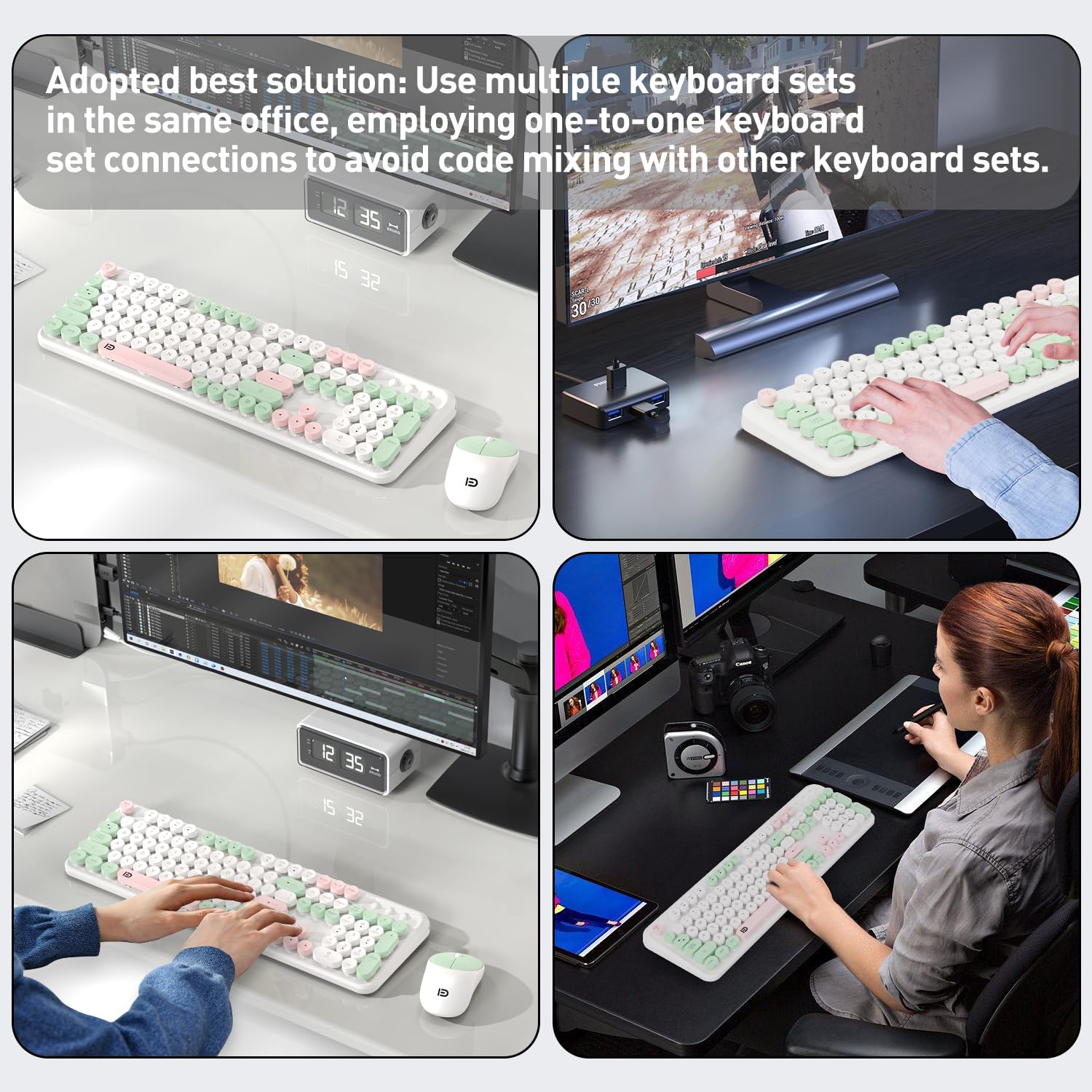 Aesthetic Keyboard Wireless Keyboards Mouse Combos, Colorful Cute ...