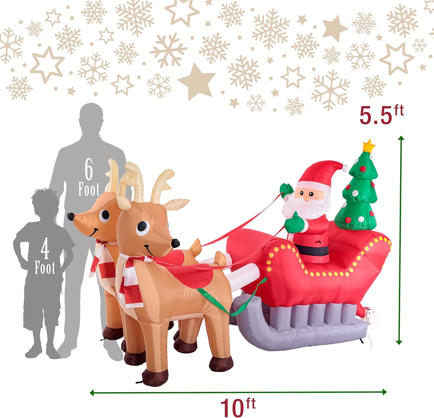 Buy Christmas Masters 10 Foot Long Inflatable Santa Claus On Sleigh ...