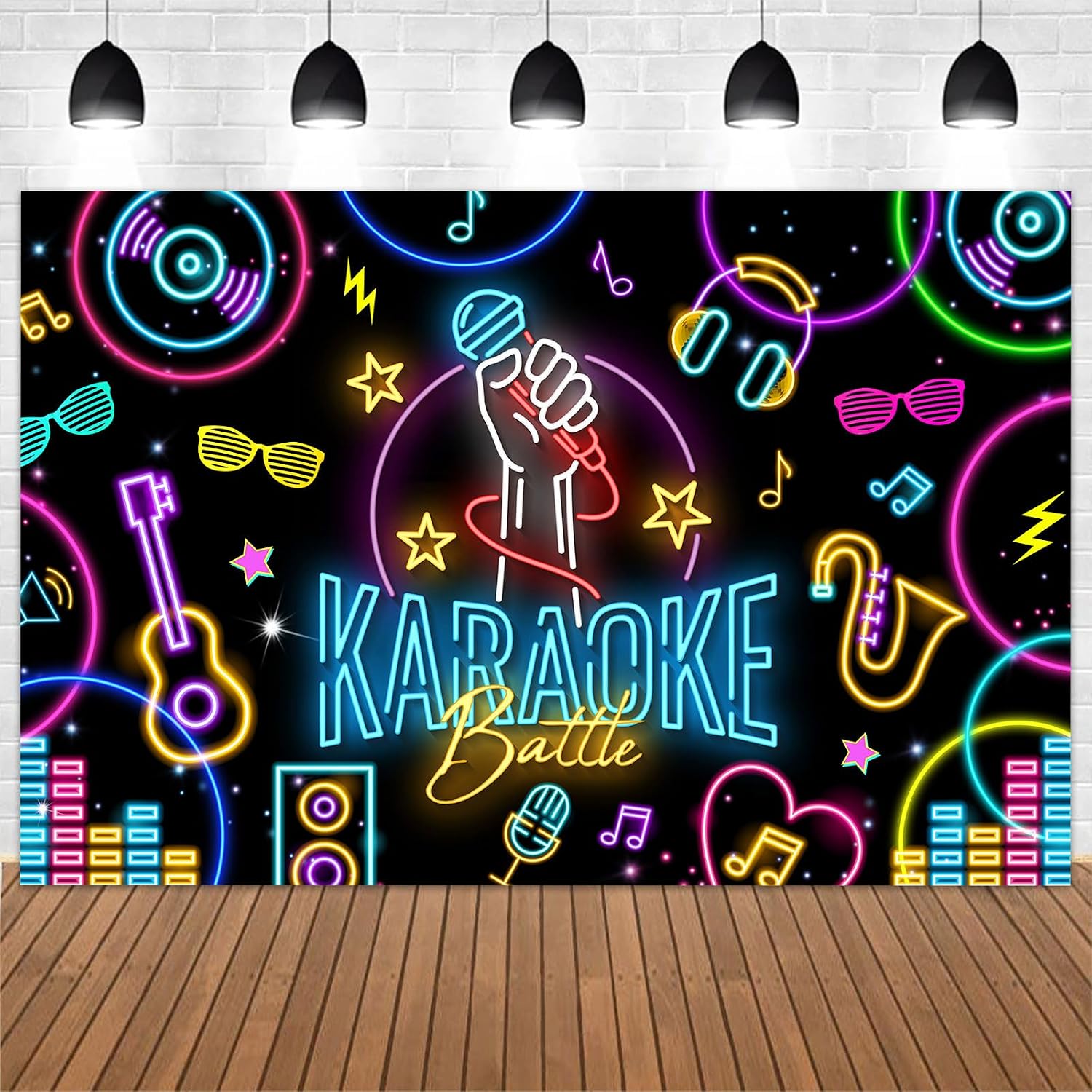 Amazon.com : Karaoke Party Backdrop, Music Disco Theme Studio ...