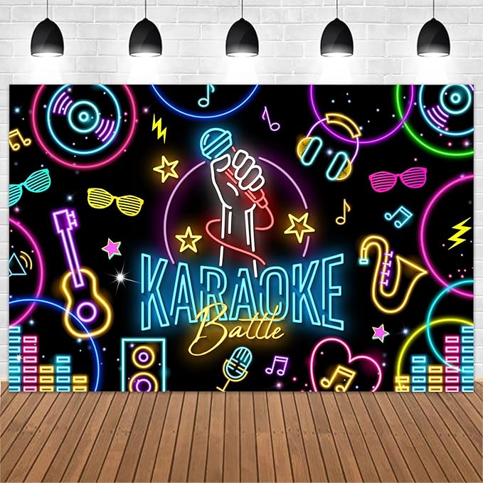 Amazon.com : Karaoke Party Backdrop, Music Disco Theme Studio ...