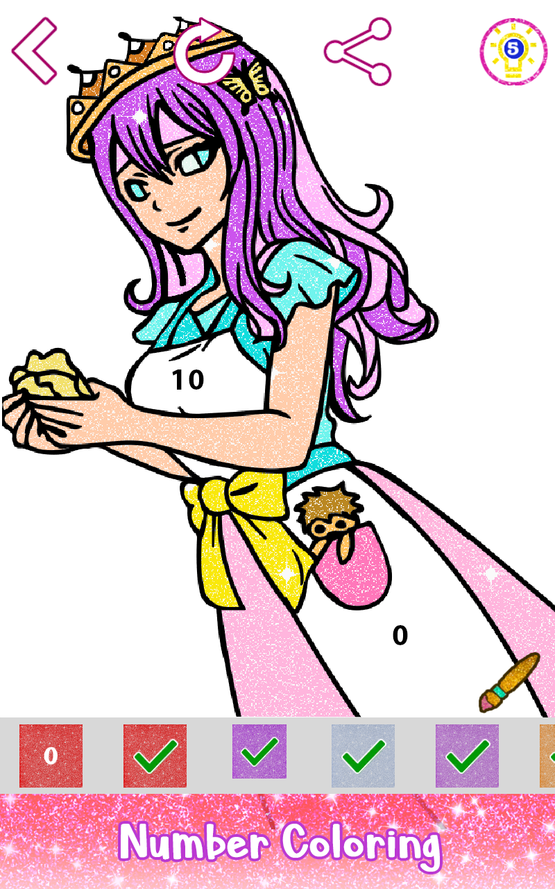 Anime Princess Color by Number - Grownups Paint + Glitter + Crayon ...