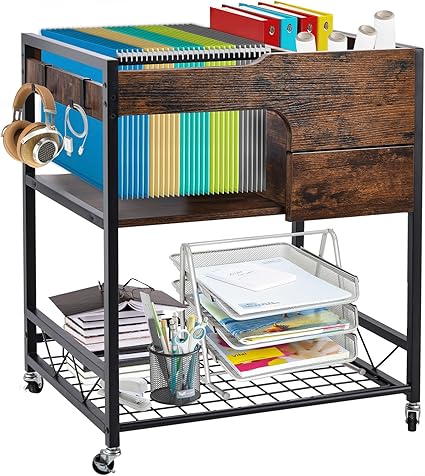 Amazon.com: Rolling File Cart with Wheels,Rolling Hanging File Cart ...
