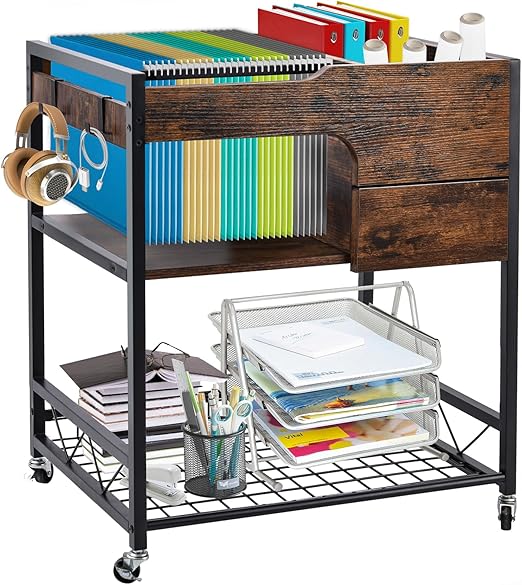 Amazon.com: Rolling File Cart with Wheels,Rolling Hanging File Cart ...