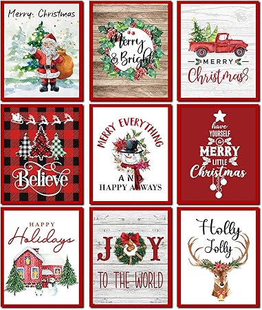 Amazon.com: 9PCS Christmas Wall Art Holiday Bedroom Wall Decor ...