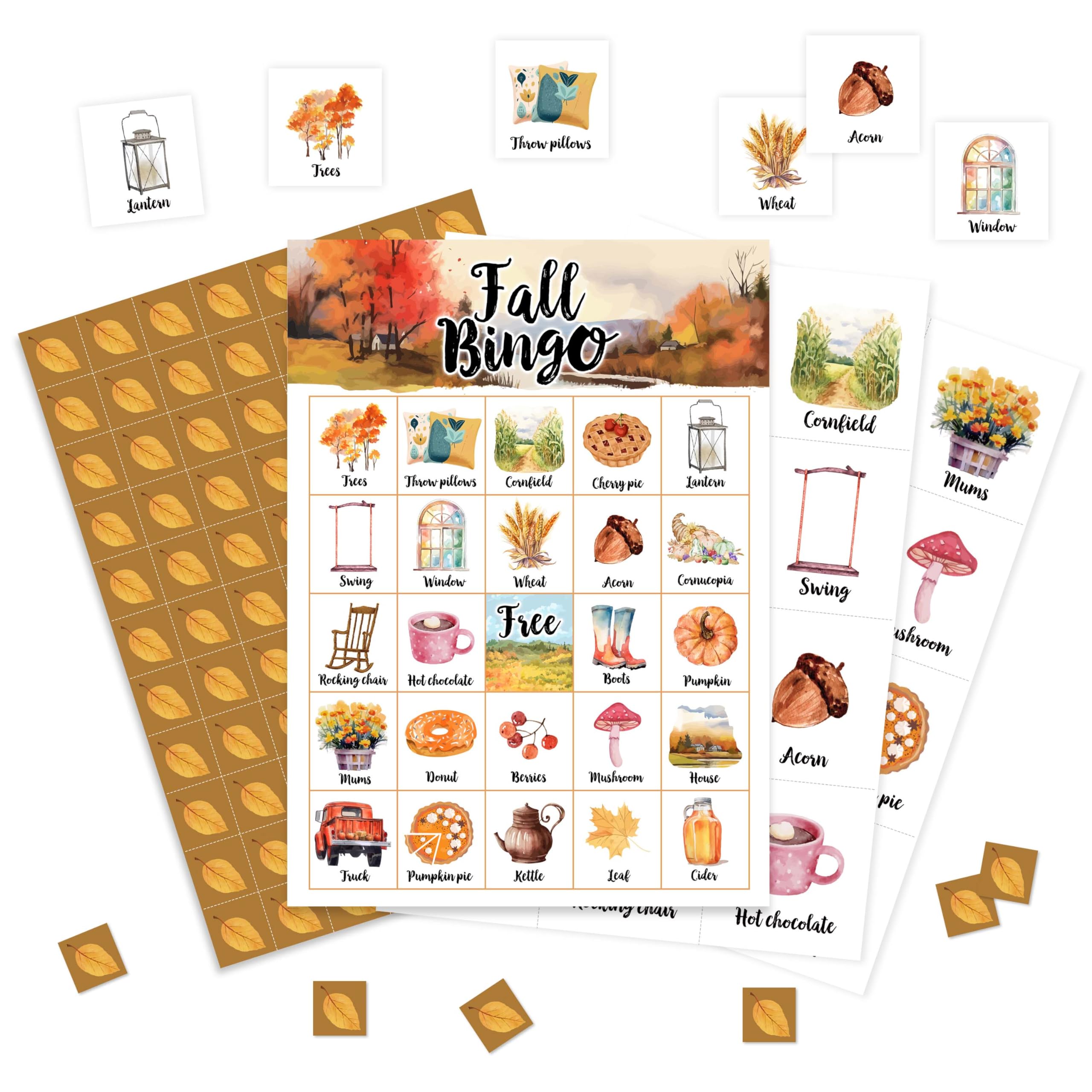 Thanksgiving Games 24 Player Fall Bingo Cards For Kids' Parties ...