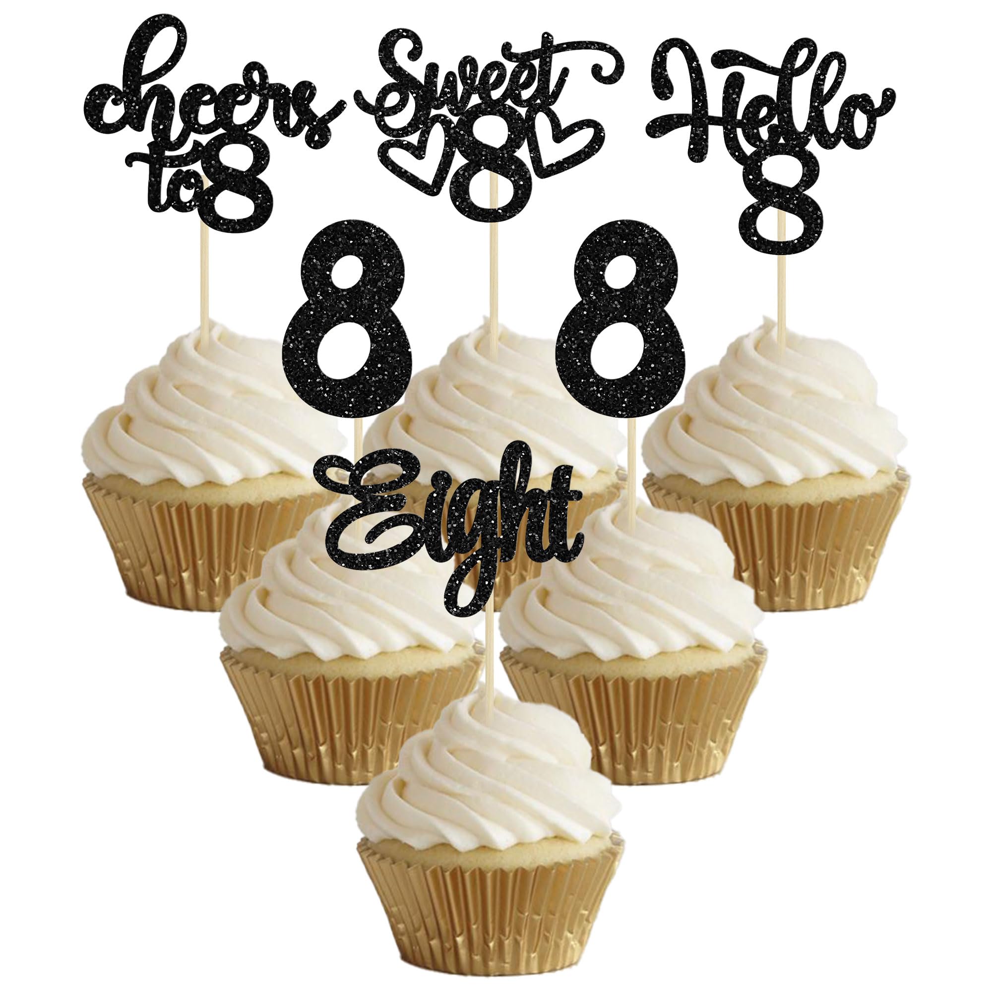 Amazon.com: 30Pcs 8th Birthday Cupcake Toppers Glitter Eight Hello 8 ...