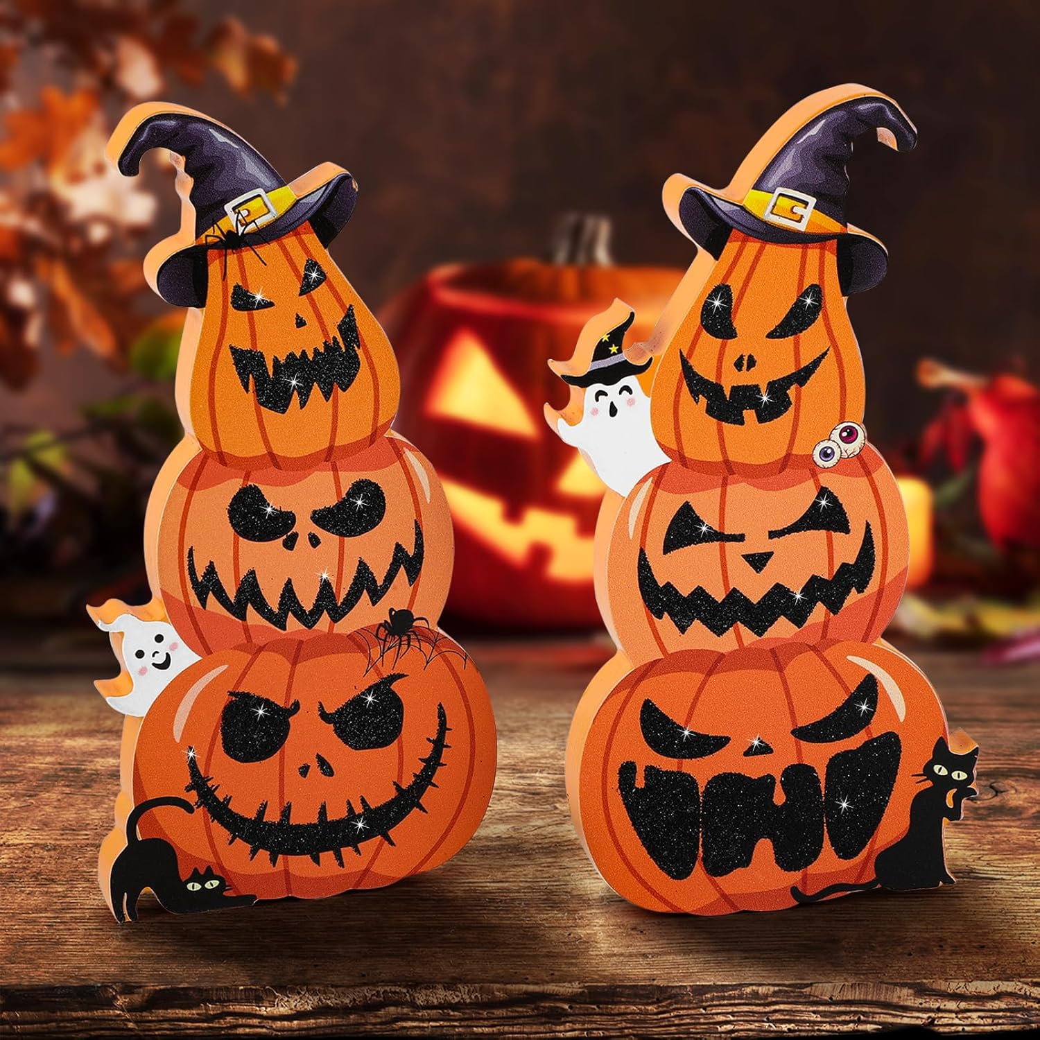 Amazon.com: 2Pcs Cute Halloween Tiered Tray Decorations Indoor, Glitter ...