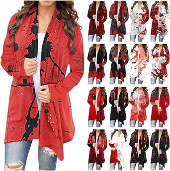 Womens Draped Front Open Cardigan Halloween Bloody Graphic Printed ...