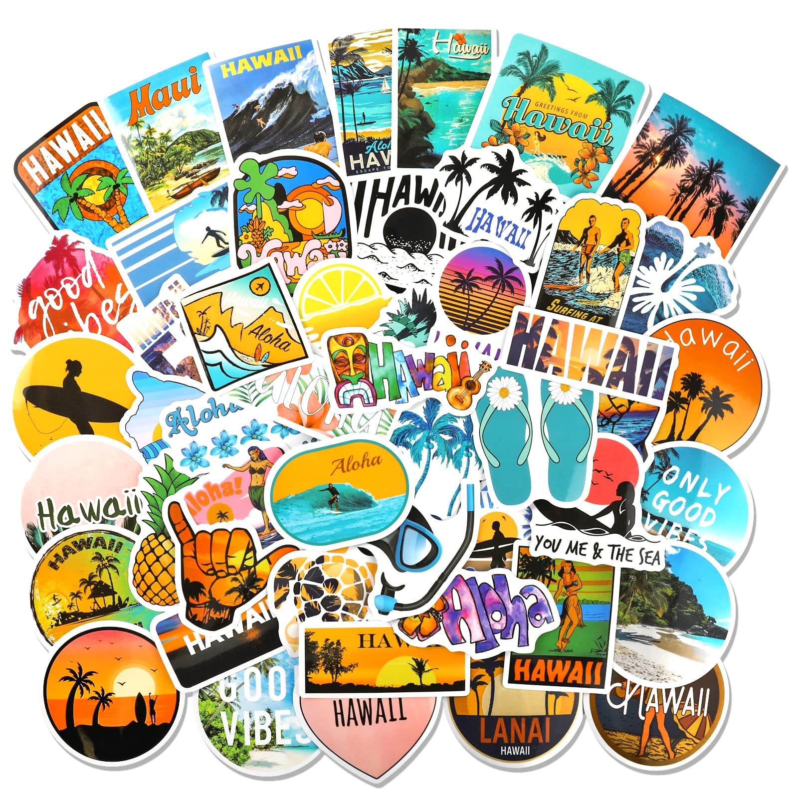 Amazon.com: HOWAF 50pcs Hawaii Party Stickers Pack, Aloha Beach Water ...