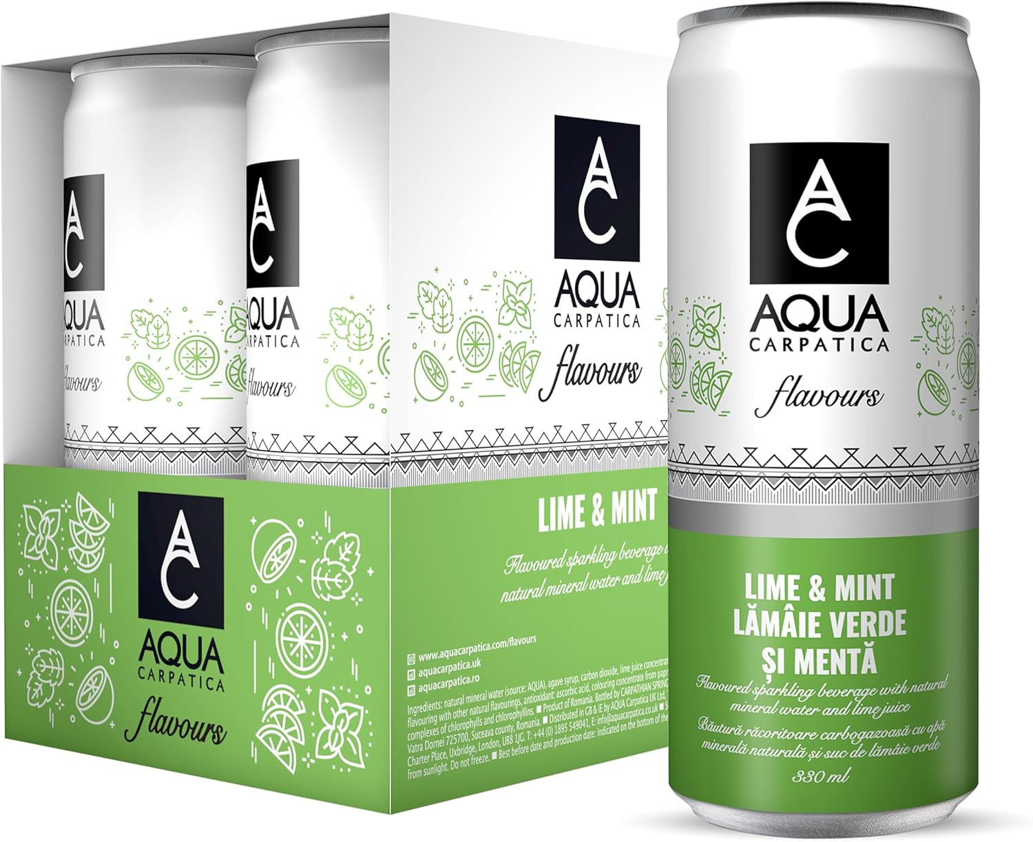 AQUA Carpatica Sparkling Flavours Lime & Mint 330ml x 4 - Natural Fruit ...