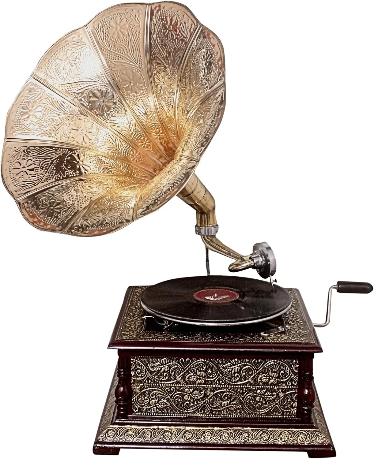 Gramophone Replica Player 78 rpm Square Embossed phonograph Brass Horn ...