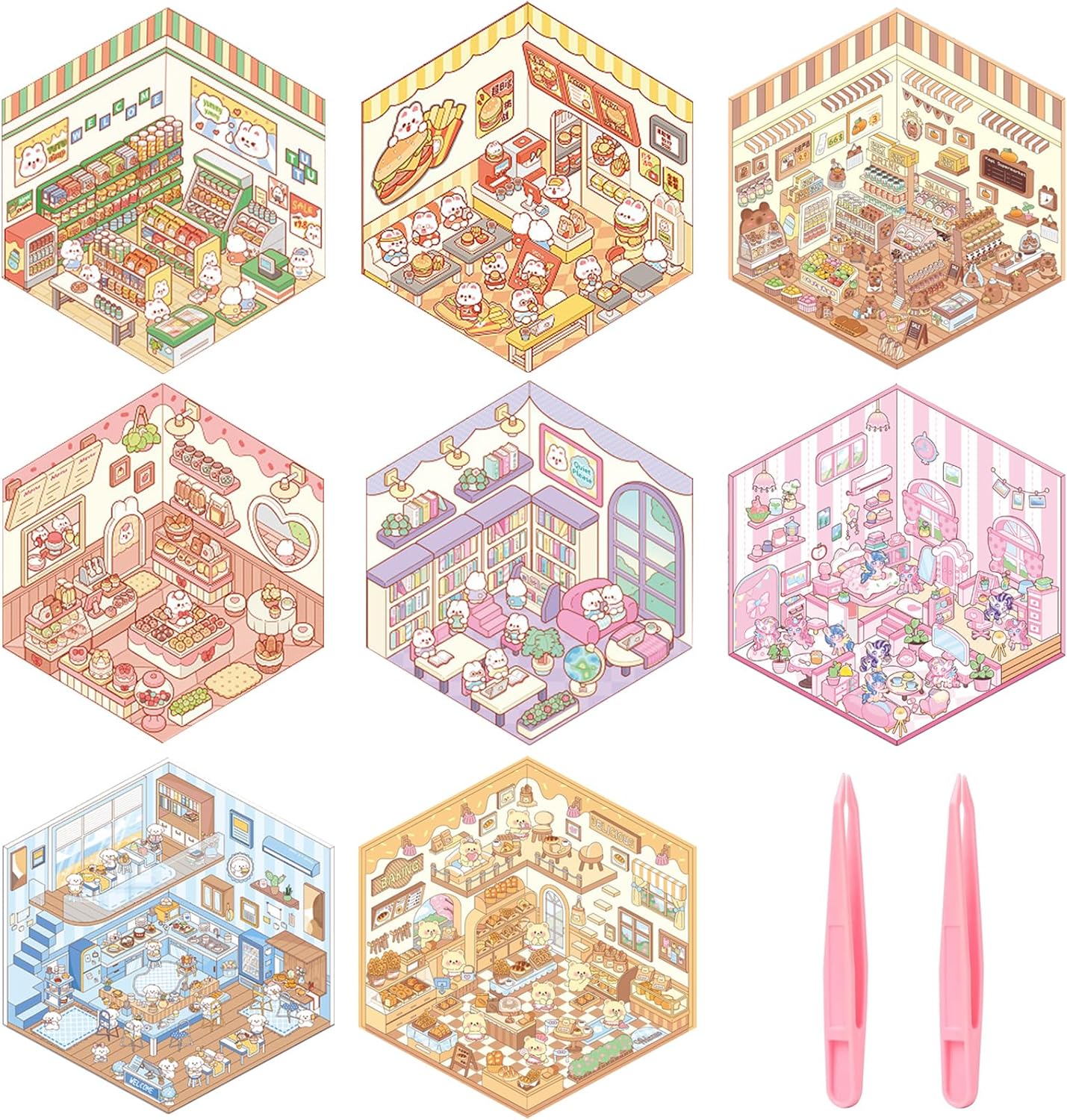 Amazon.com: 8 Sets DIY 3D House Stickers, 3D Sticker Scene Miniature ...