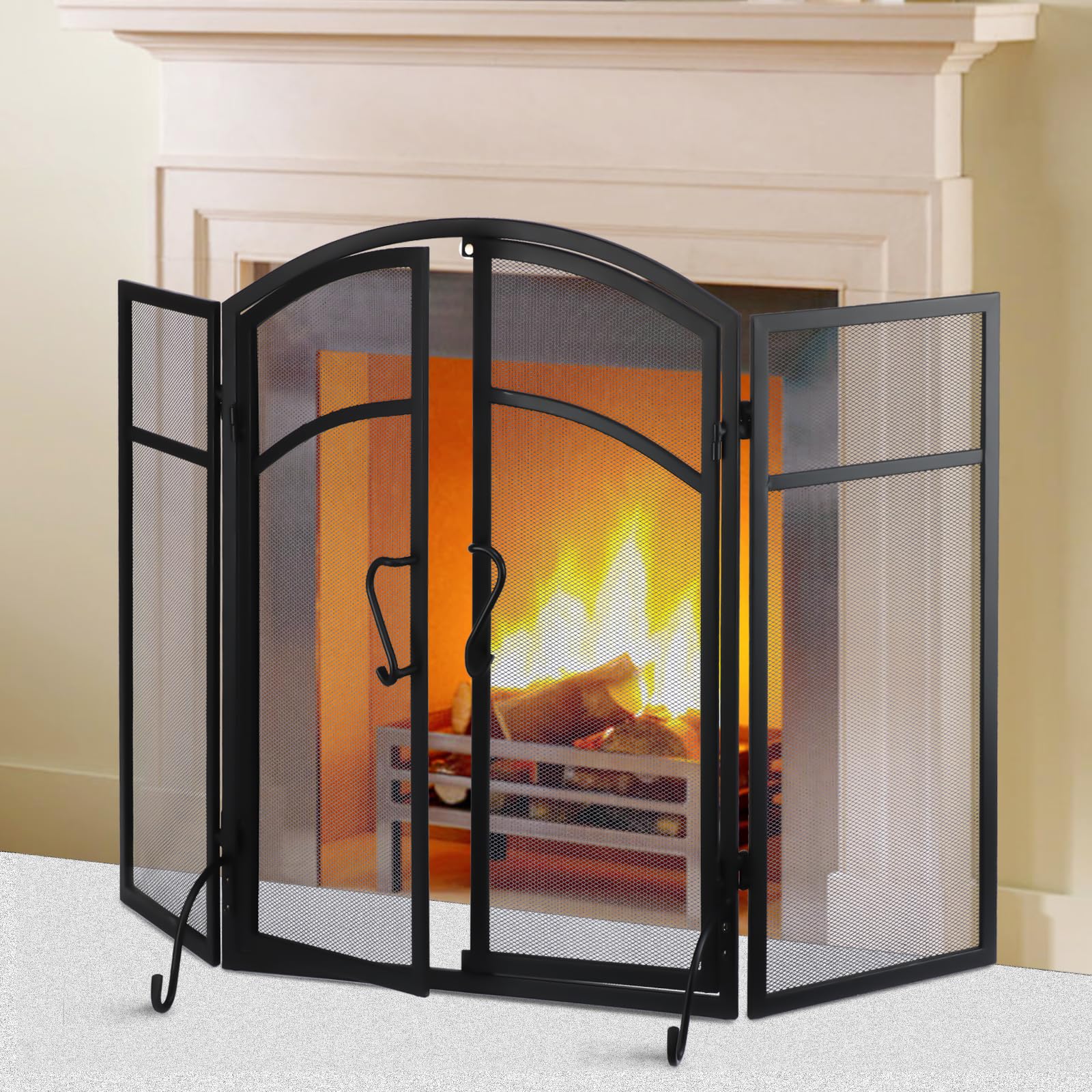 Amazon.com: Gtongoko 3 Panel Fireplace Screen with Doors 51" W x 32" H ...