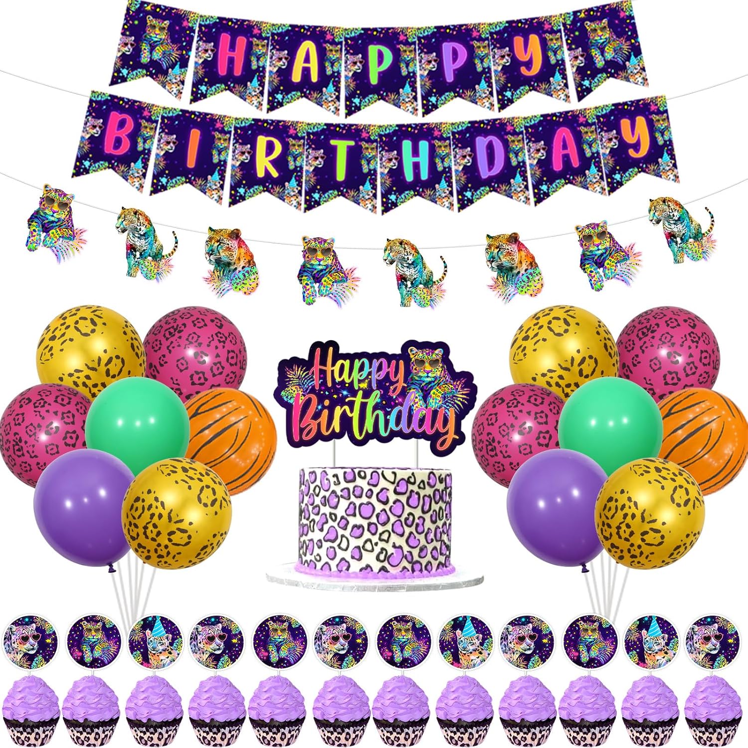 Amazon.com: Wonmelody Leopard Birthday Decor Leopard Happy Birthday ...