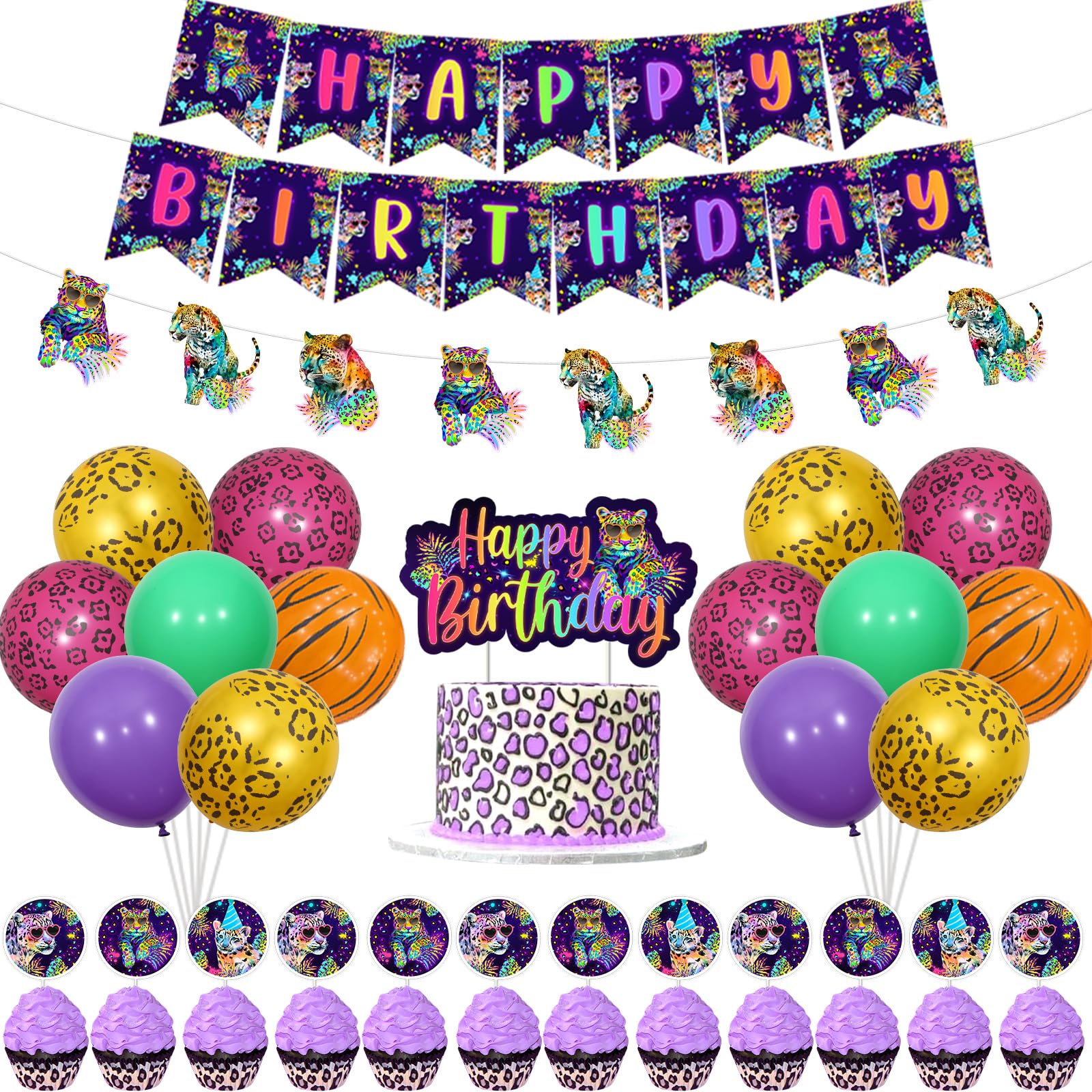 Amazon.com: Wonmelody Leopard Birthday Decorations Leopard Happy ...