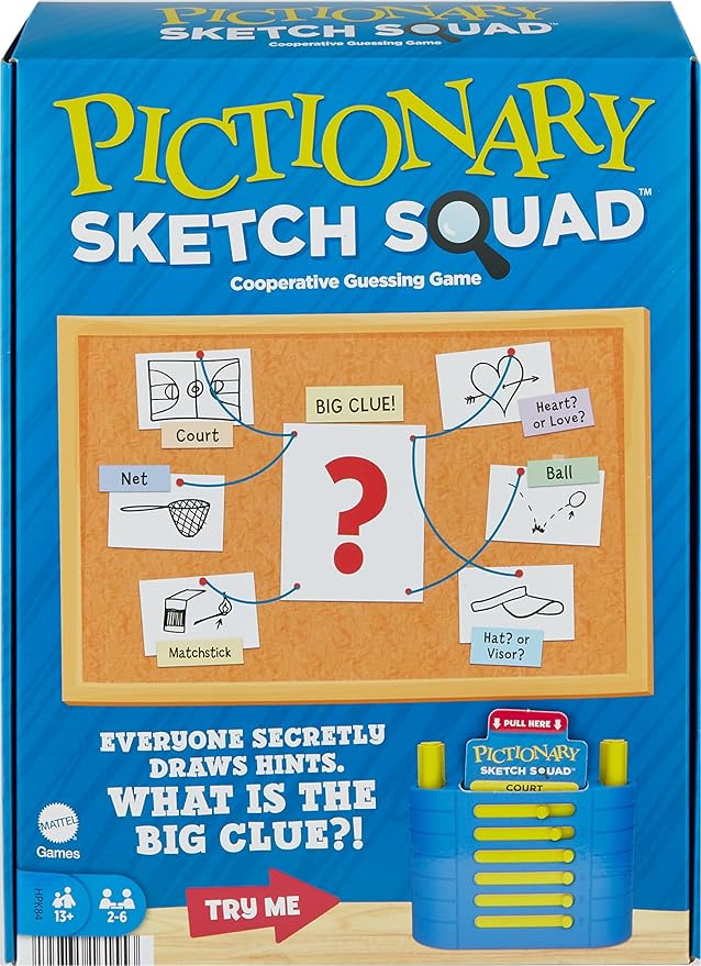 Amazon.com: Mattel Games Pictionary Sketch Squad Cooperative Party Game ...