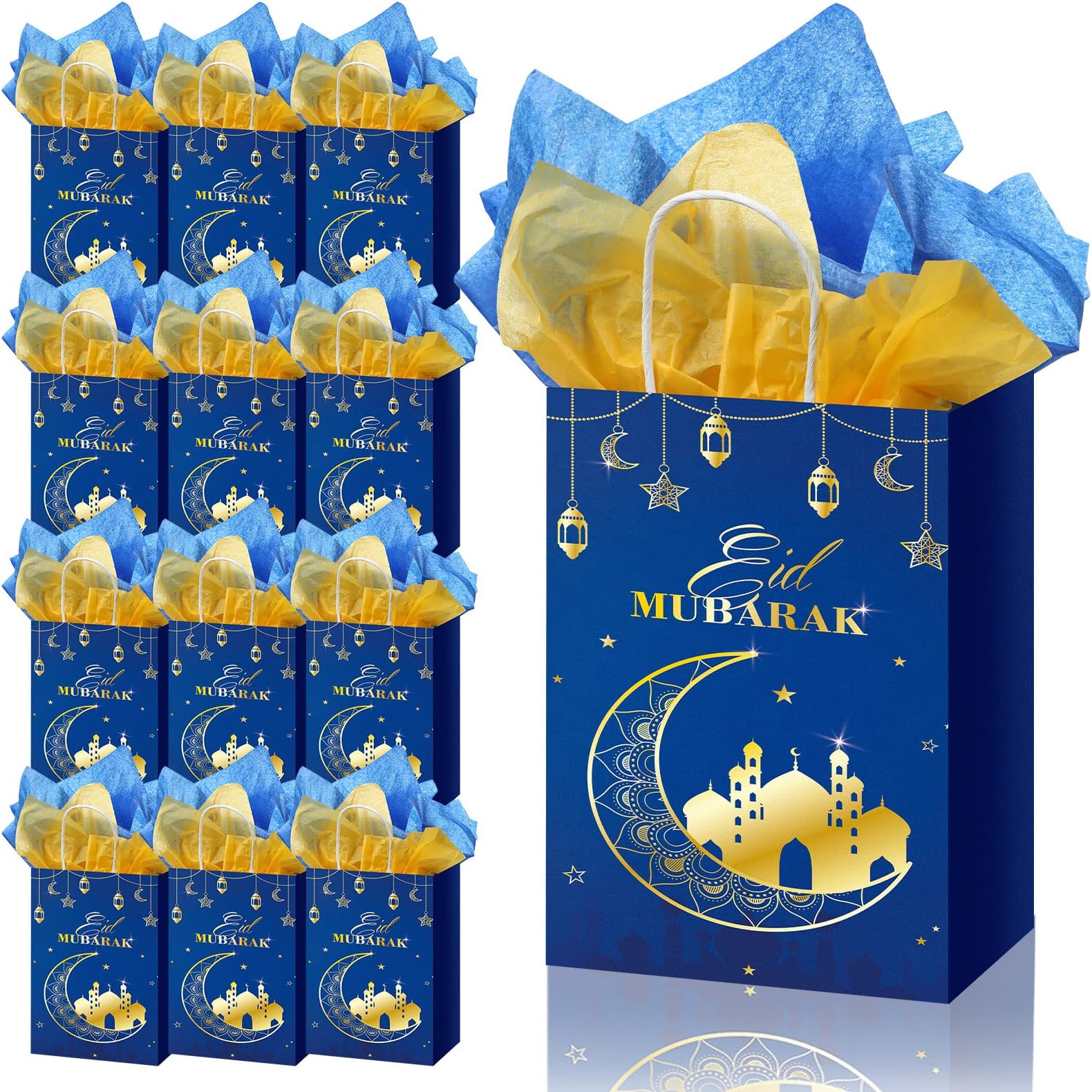 Amazon.com: 12 Packs Eid Mubarak Gift Bags with Tissue Paper Ramadan ...