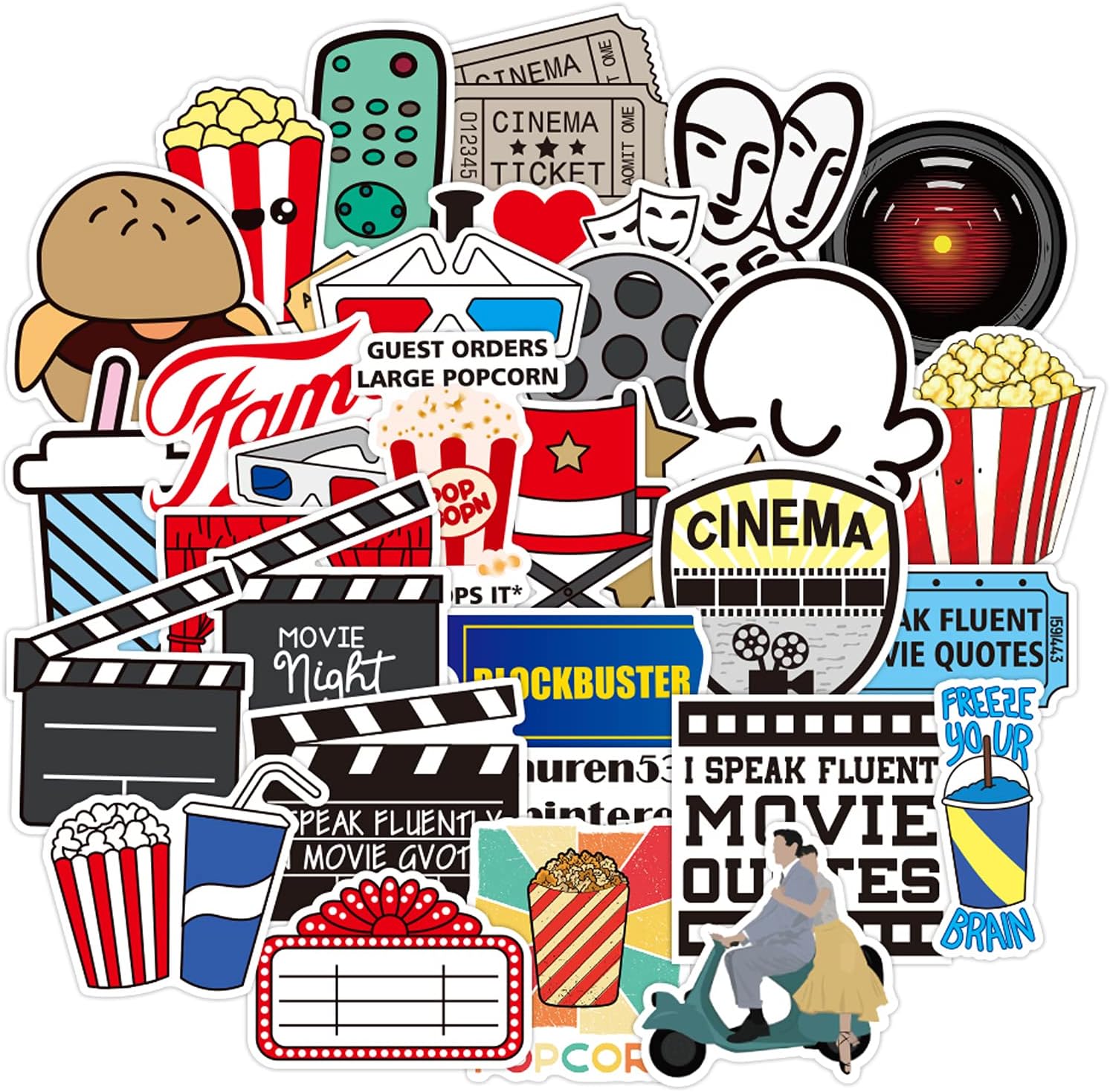 Amazon.com: 60Pcs Popcorn Stickers Pack, Cute Cartoon Aesthetic Vinyl ...