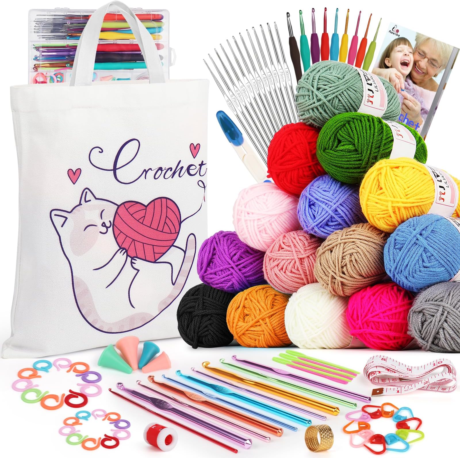 Aeelike Crochet Kits for Beginners Adults, Knitting Starter Kit for ...