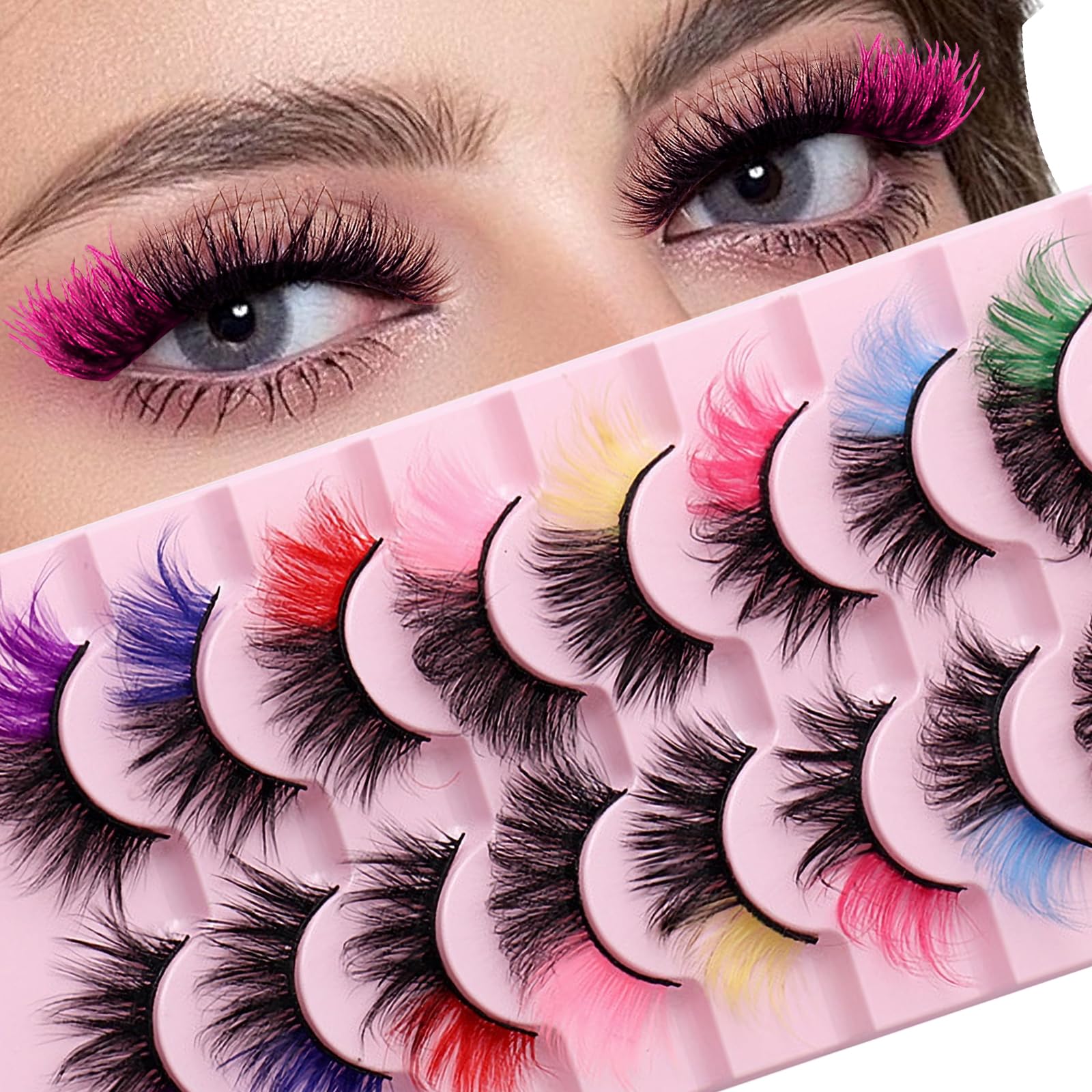 Amazon.com: Fake Eyelashes, Colored Lashes Mink Eyelash With Color on ...