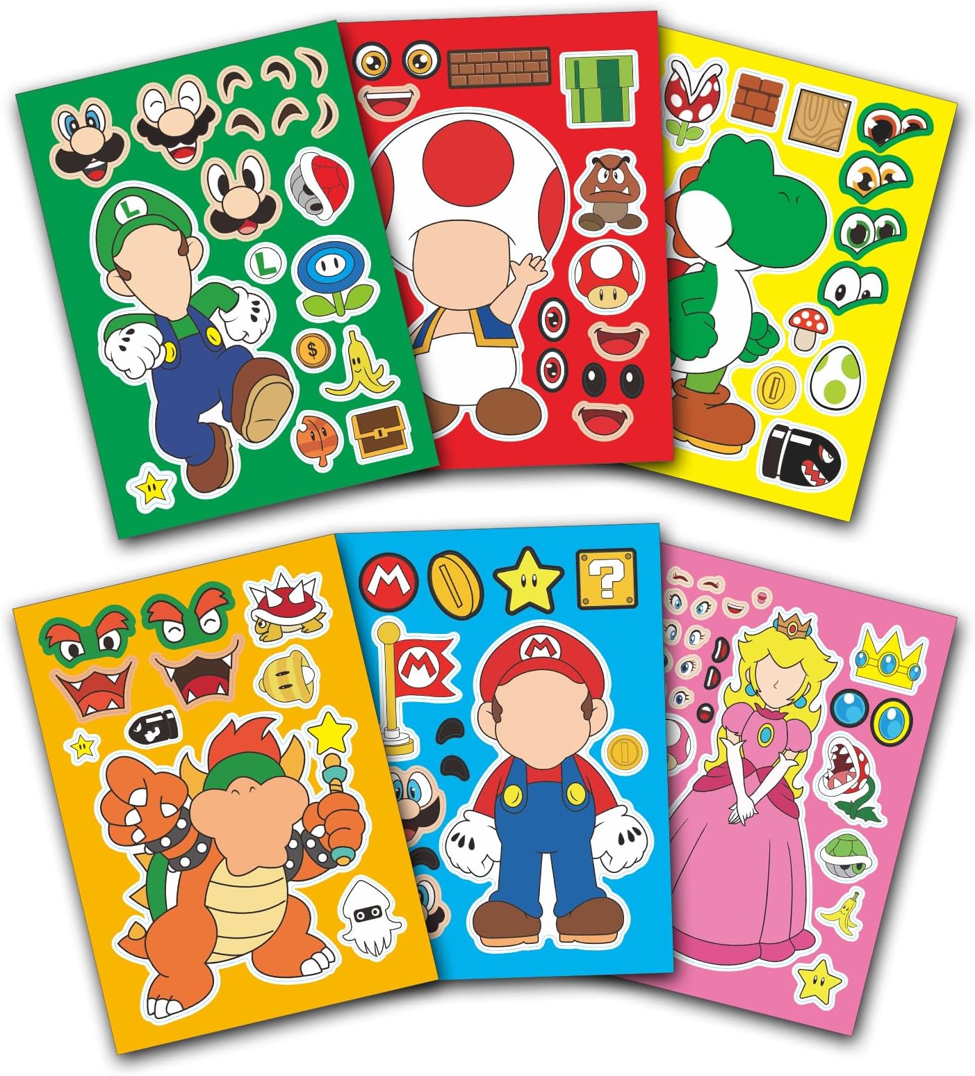 Amazon.com: 24 Sheets Mario Make-a-Face Stickers - Fun Craft Project ...
